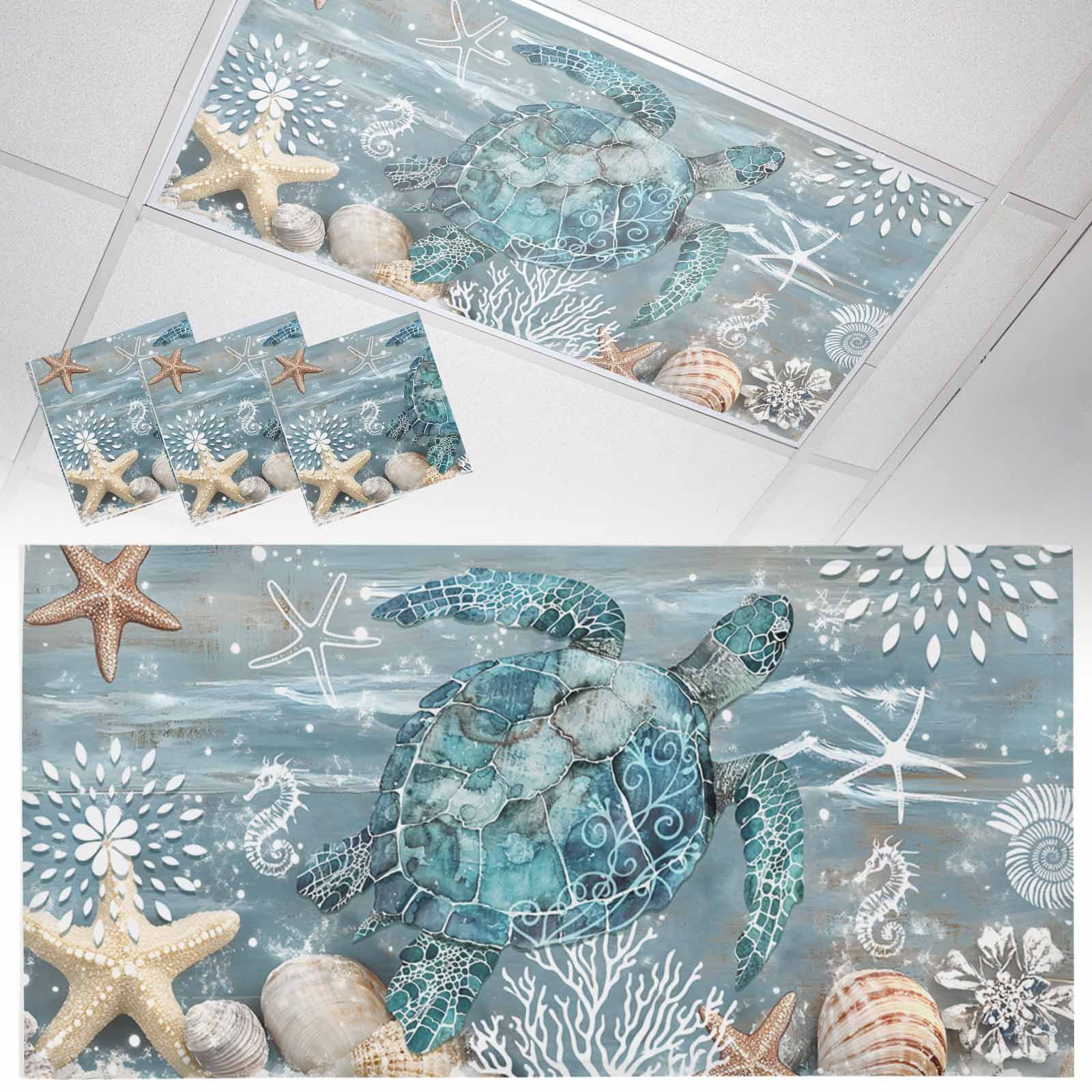 3 Pack Sea Turtle Fluorescent Light Covers for Ceiling Lights Coral ...