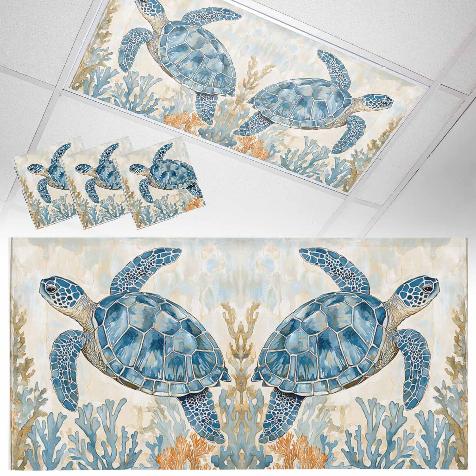 3 Pack Sea Turtle Fluorescent Light Covers for Ceiling Lights Marine ...