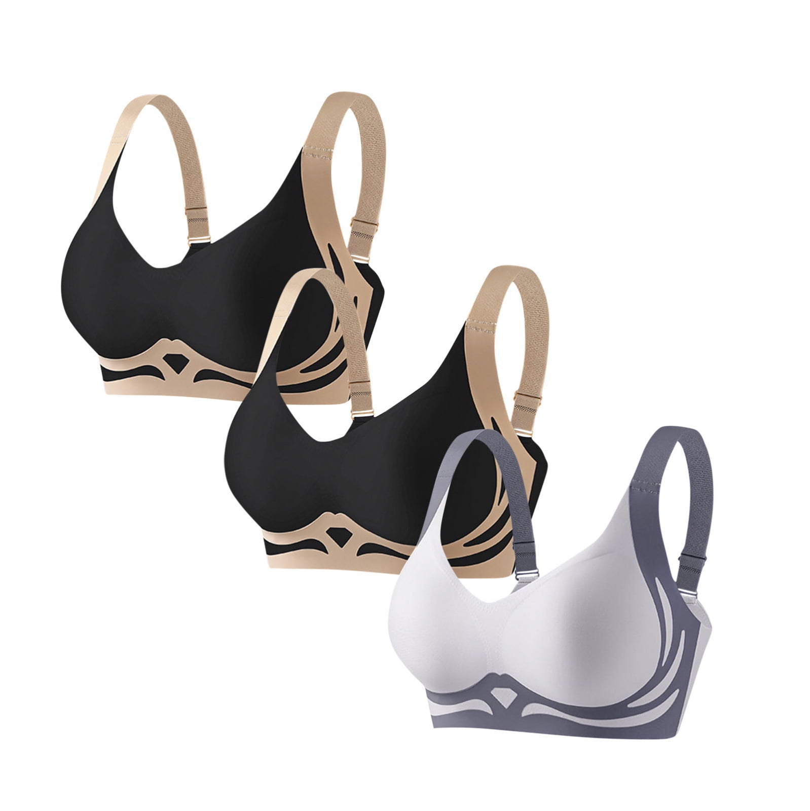 3 Pack Seamless Bralettes Color Block Bras for Women V Neck Wireless ...