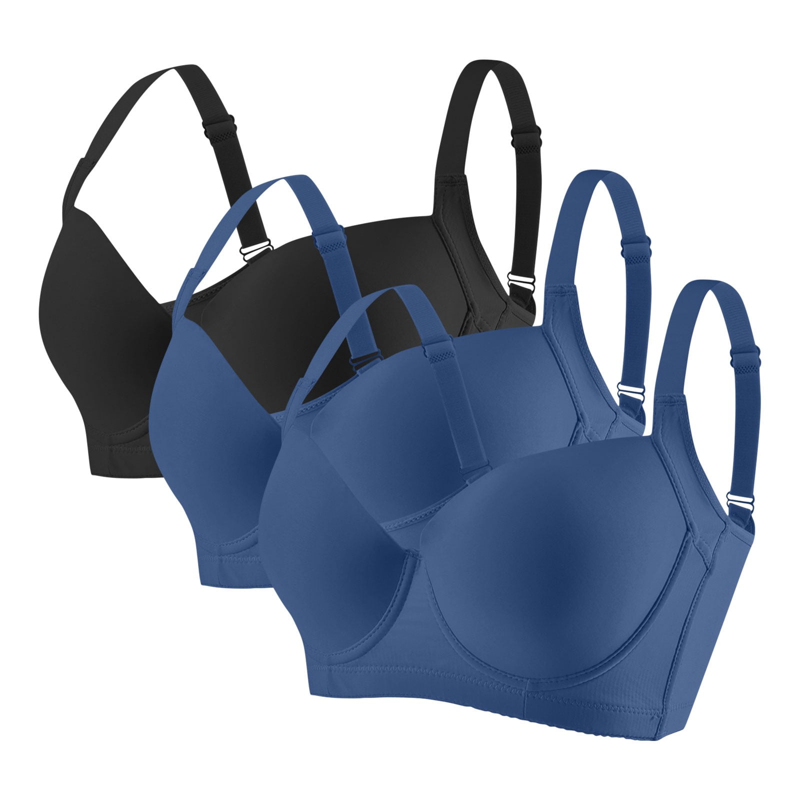 3 Pack Seamless Underwire Bras for Women Buttery Soft Plus Size Push Up ...