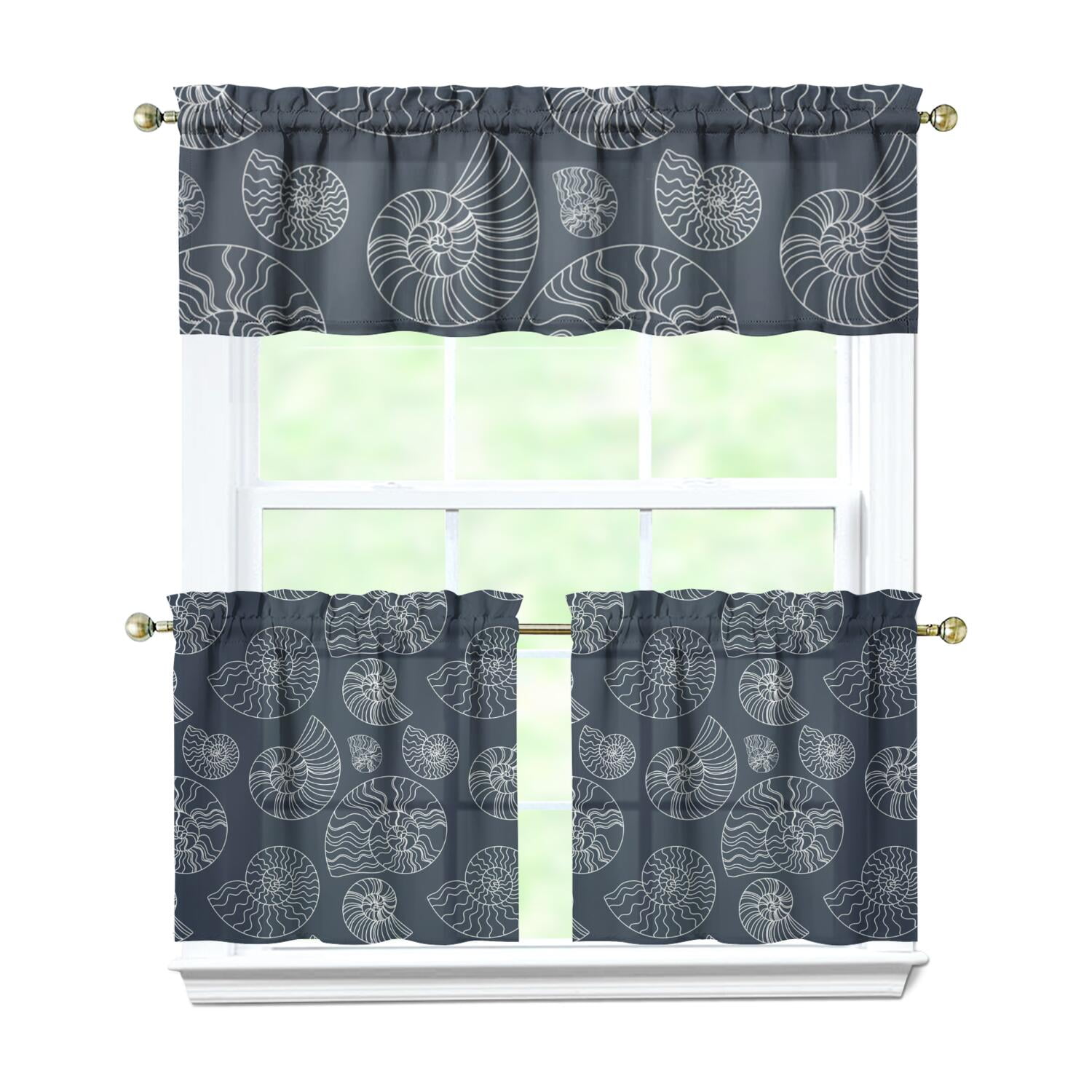 3 Pack Seashell Kitchen Curtains Set with Valance - Nautical Beach Tier ...