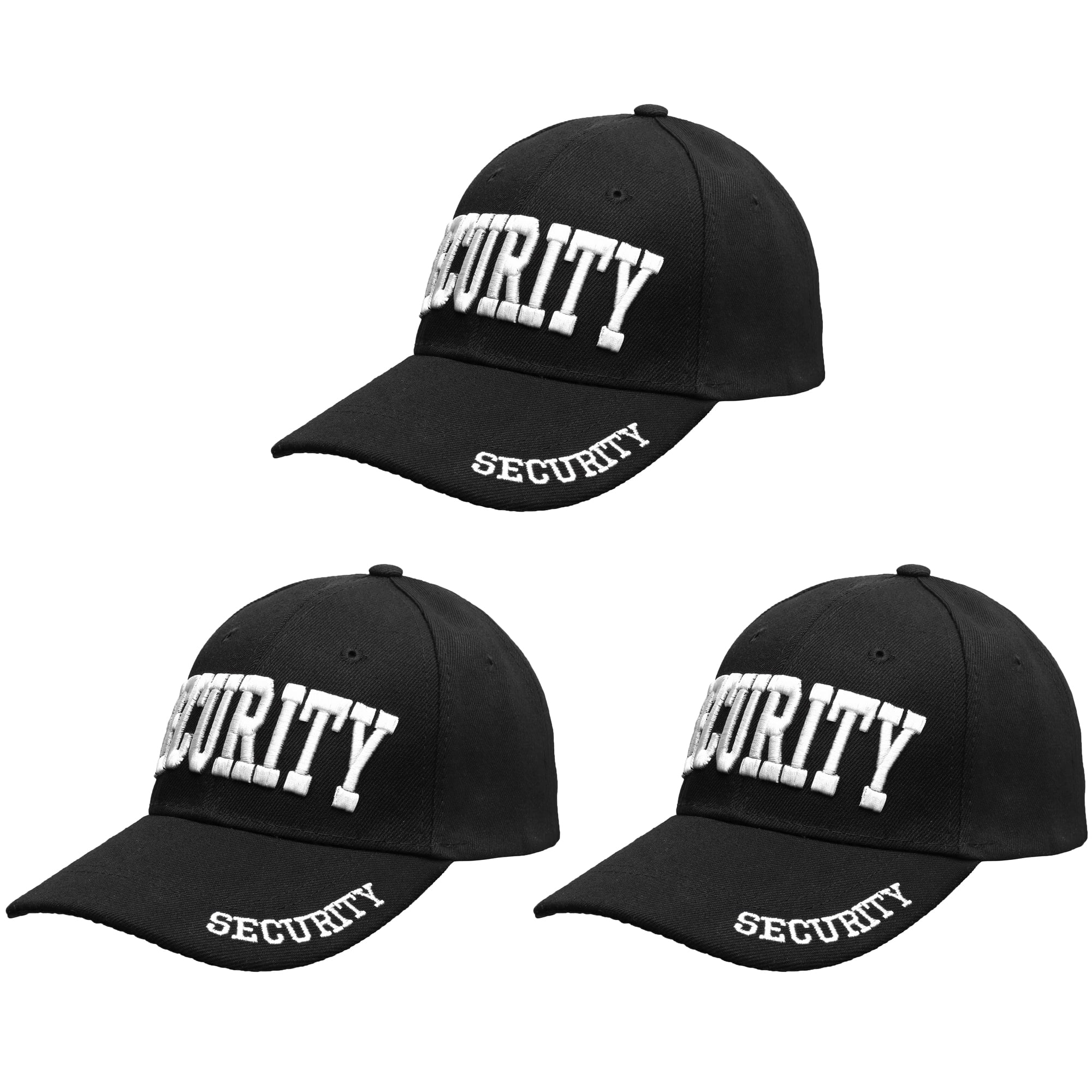 Security Baseball Cap 3-Pack - Embroidered Front, Bill & Back ...