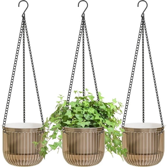 3 Pack Self Watering , 6.5 Inch Indoor Plant Pots with 3 Hooks Visible ...