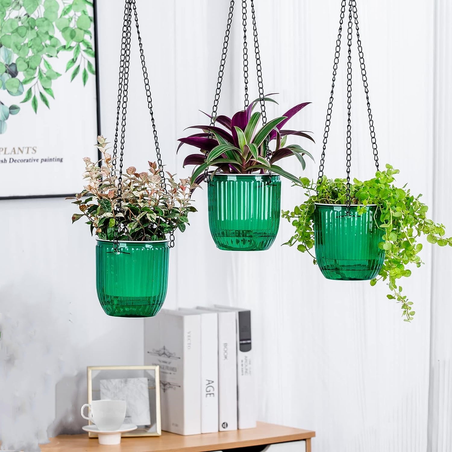 3 Pack Self Watering Hanging Planters Indoor Hanging Flower Pots, 4.5 ...