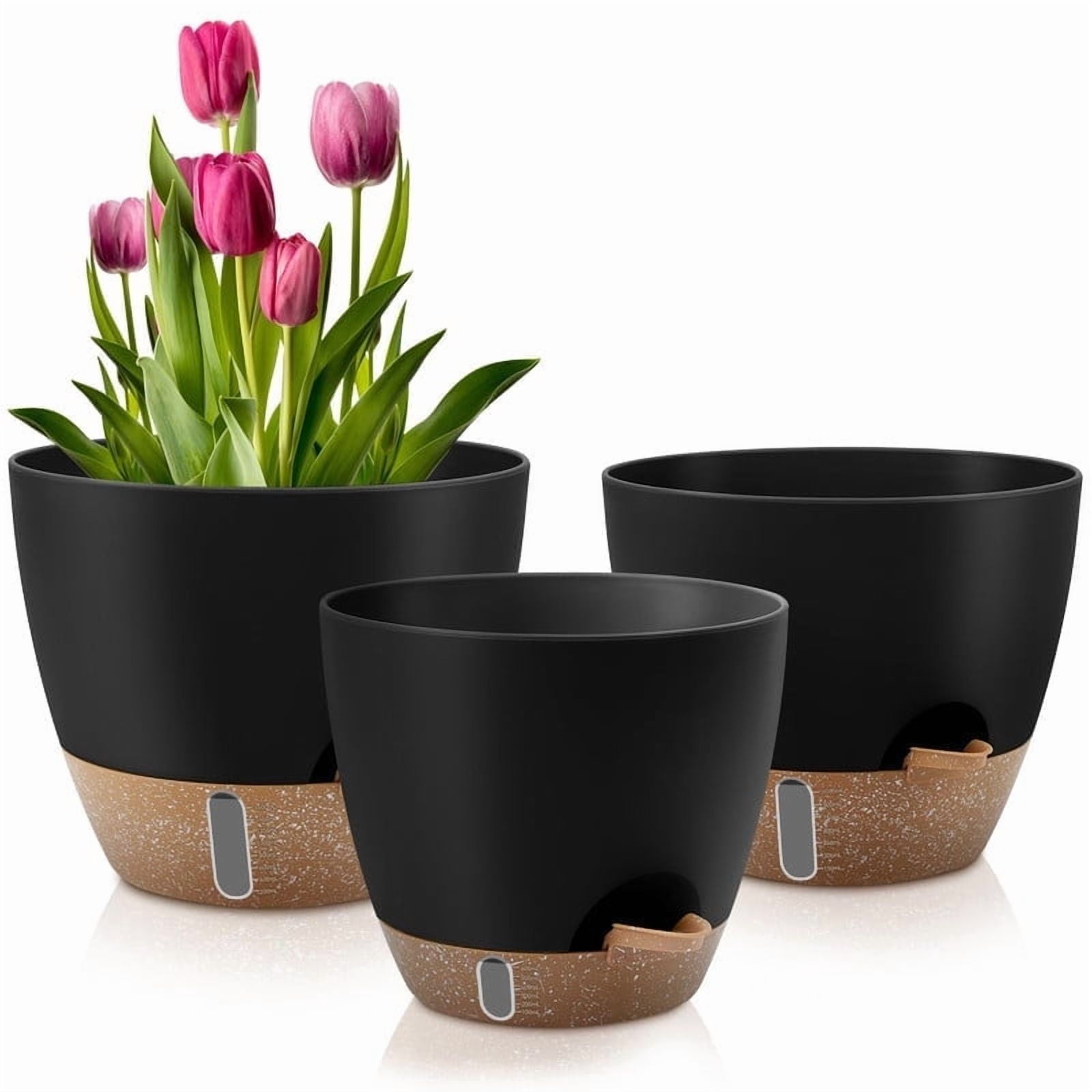 3 Pack Self-Watering Plant Pots with Water Level Indicator, Drainage ...