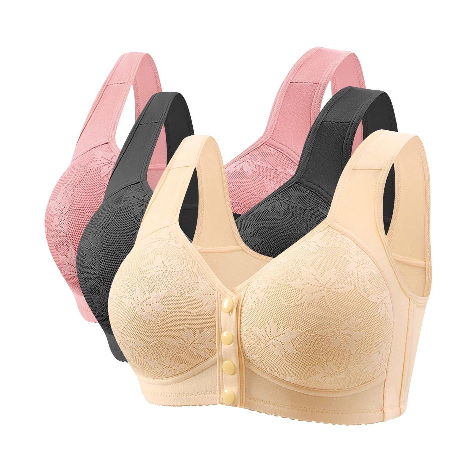 3-Pack Senior Bras for Women New Front Closure Wireless Push Up Bras ...