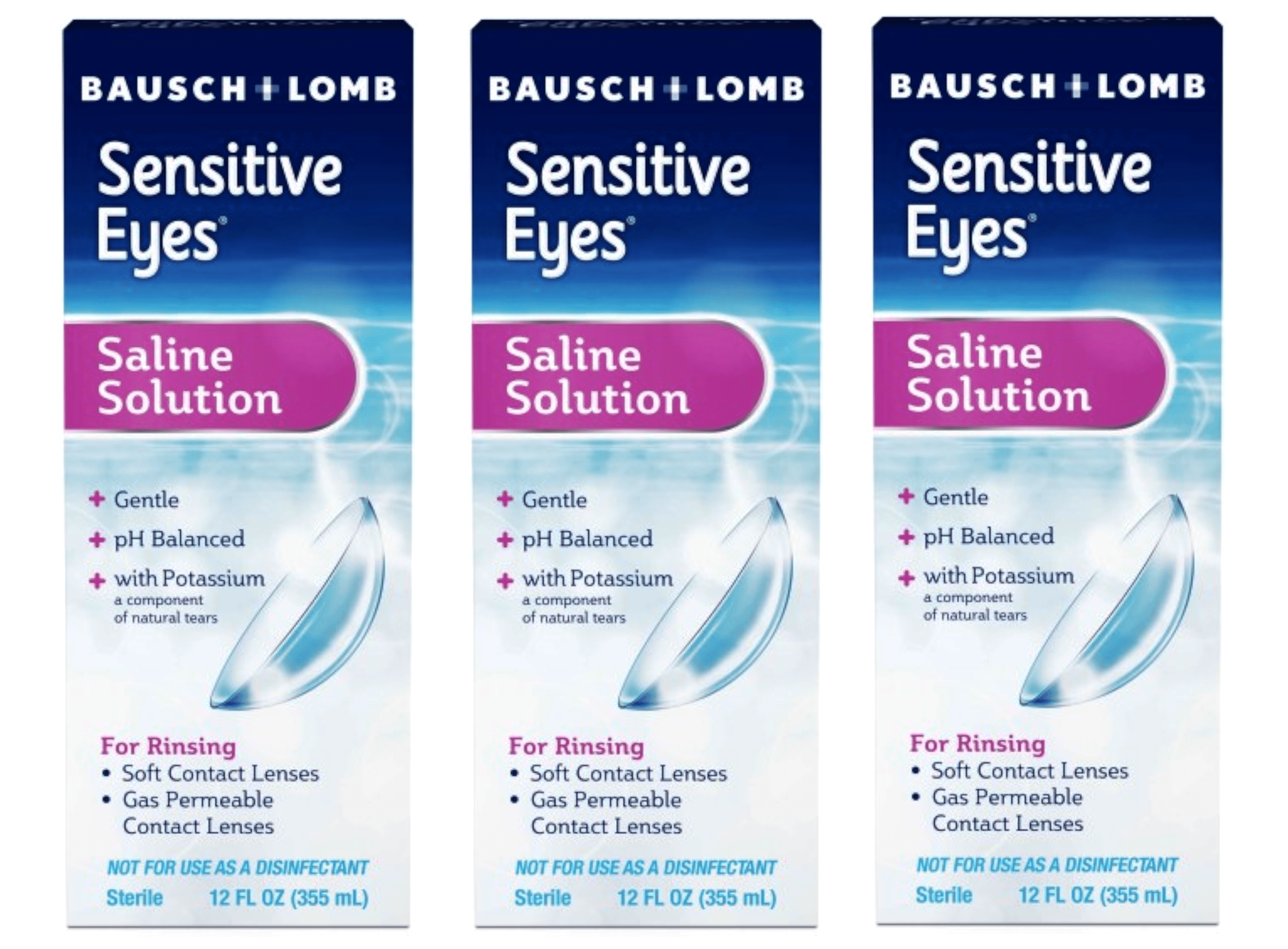 3 Pack -Sensitive Eyes Saline Solution from Bausch & Lomb, for Soft ...
