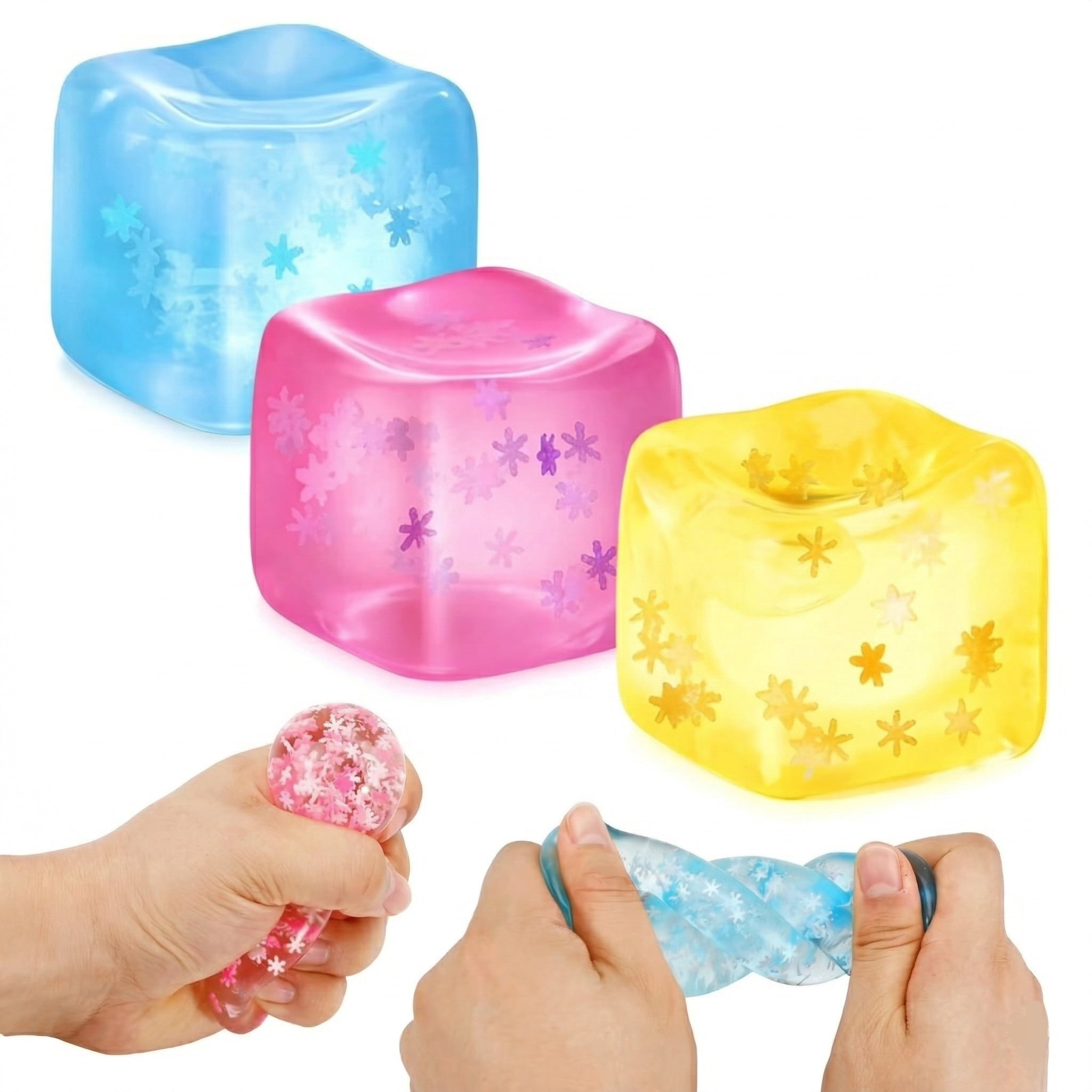 3-Pack Sensory Squeeze Cubes with Snowflake Filling - Soft Tactile Hand ...