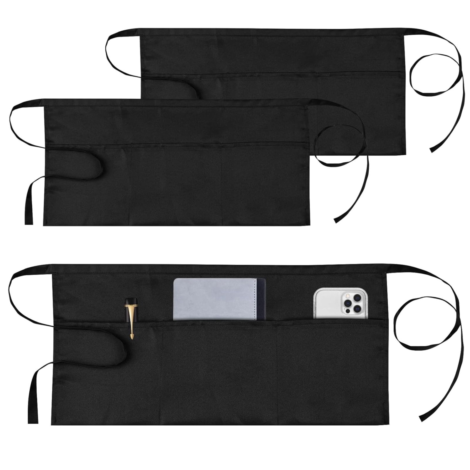 3 Pack Server Apron, Black Waitress Apron with 3 Pockets, Short Aprons ...