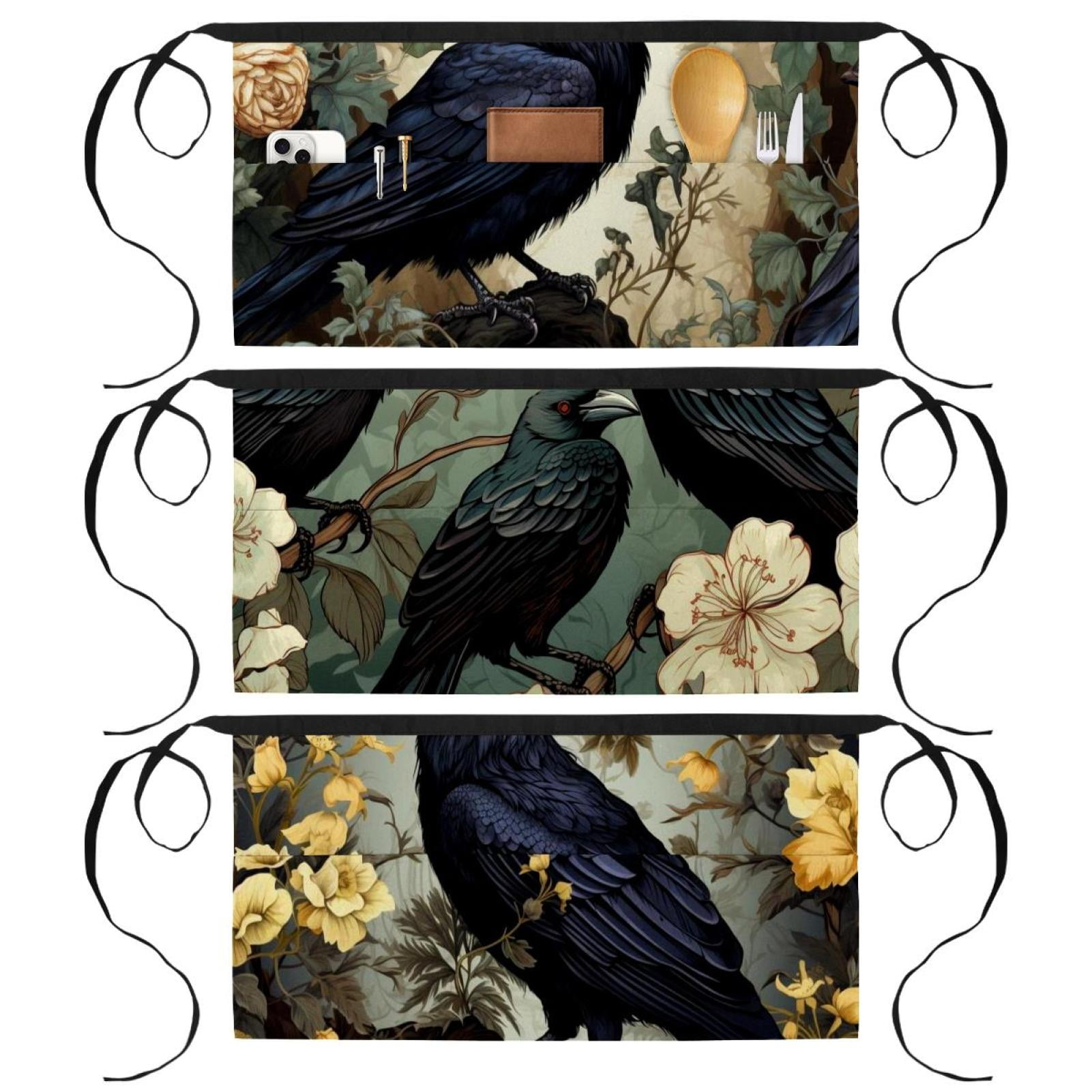 3 Pack Server Aprons with 3 Pockets, Crow Waitress Waiter Apron ...