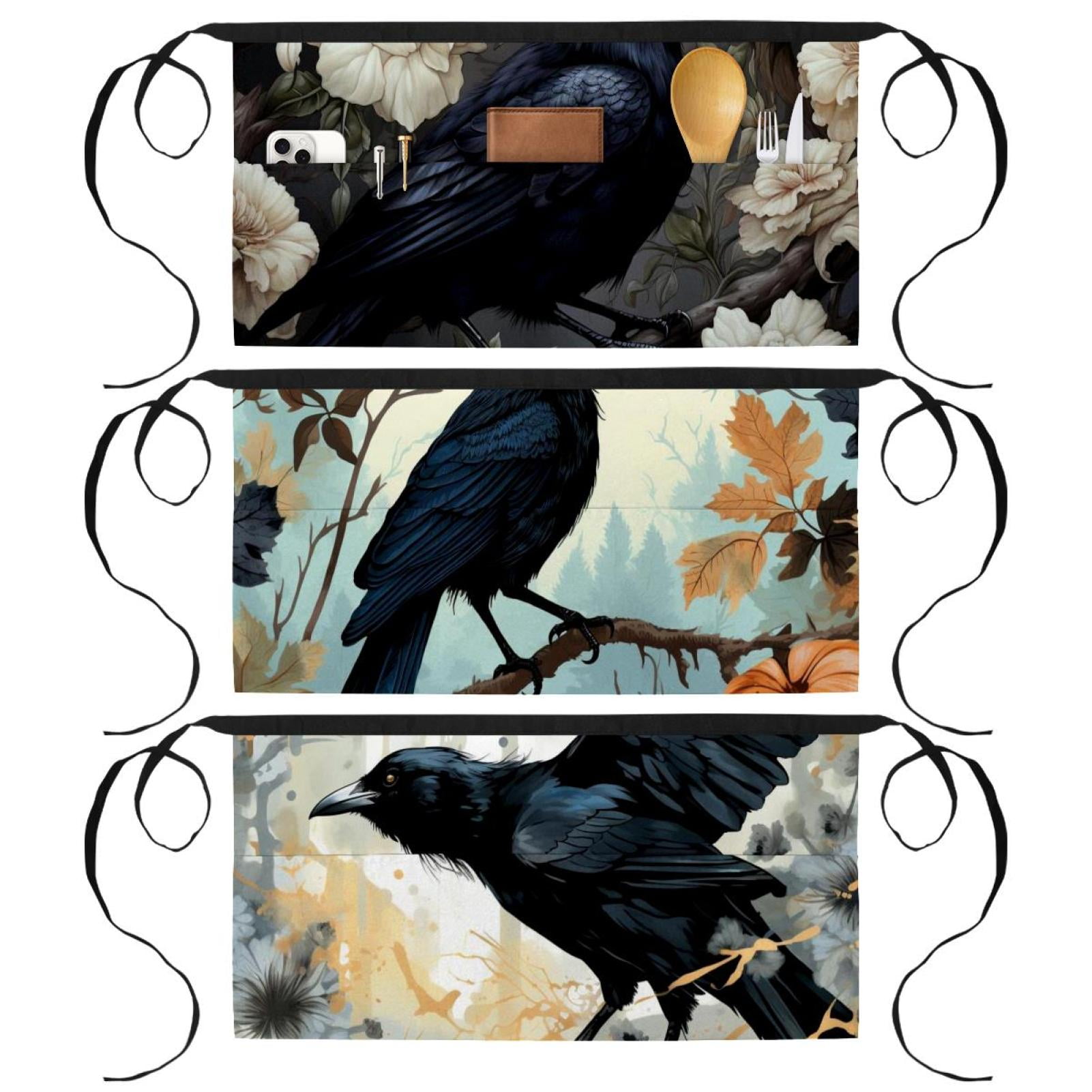 3 Pack Server Aprons with 3 Pockets, Crow Waitress Waiter Apron ...