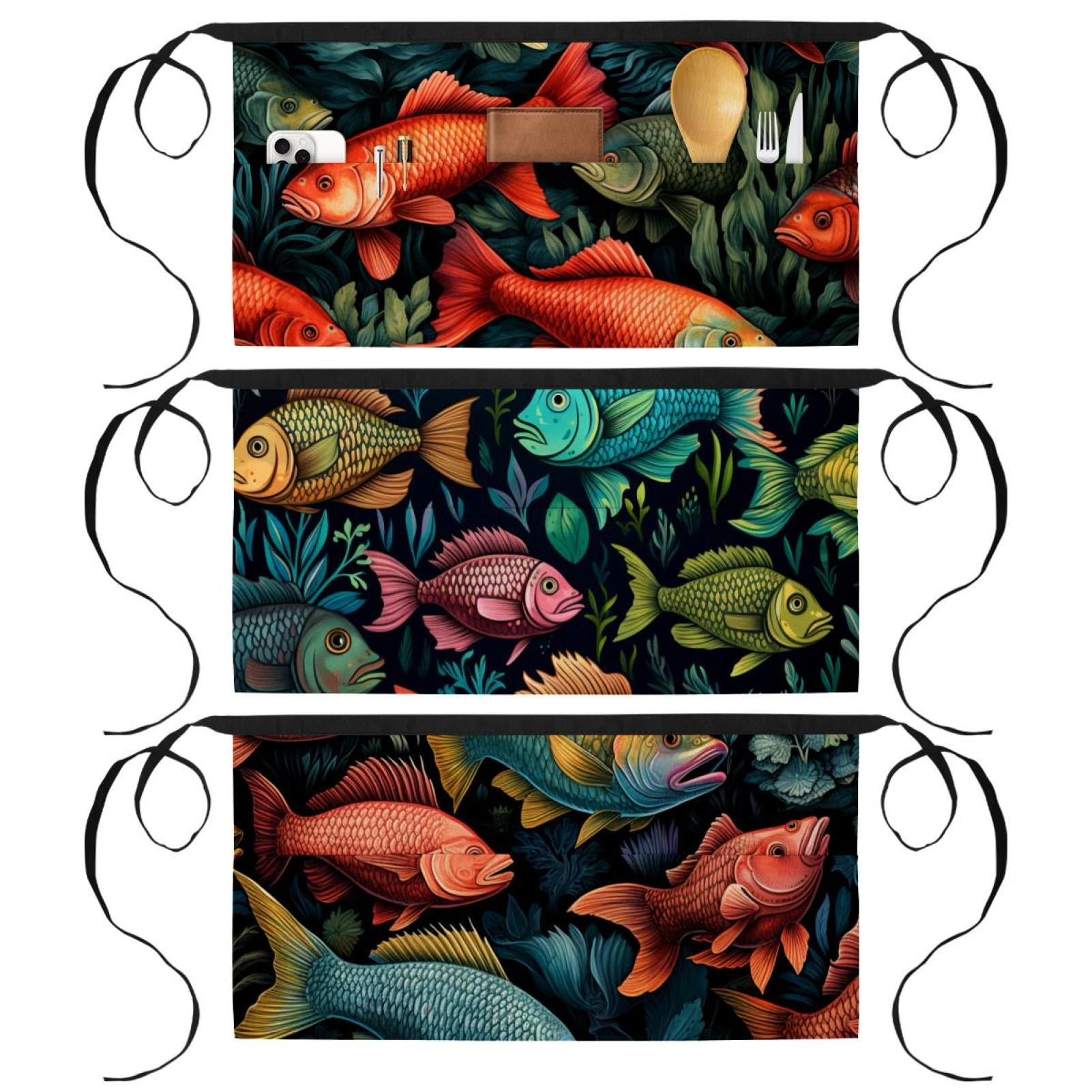 3 Pack Server Aprons with 3 Pockets, Fish Waitress Waiter Apron ...
