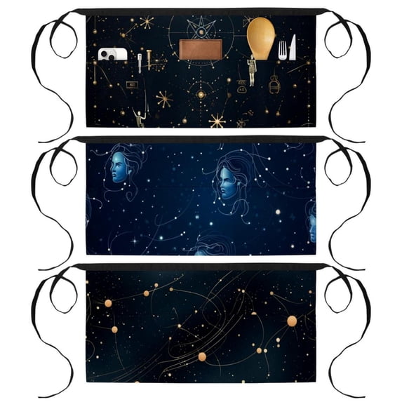3 Pack Server Aprons with 3 Pockets, Gemini Zodiac Signs Waitress ...