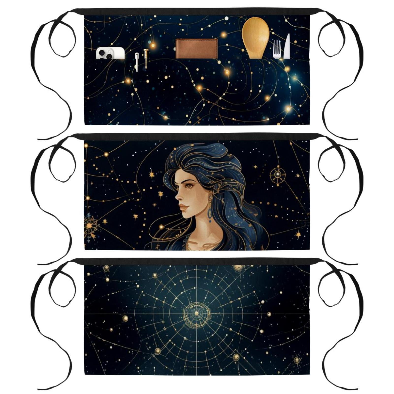 3 Pack Server Aprons with 3 Pockets, Gemini Zodiac Signs Waitress ...