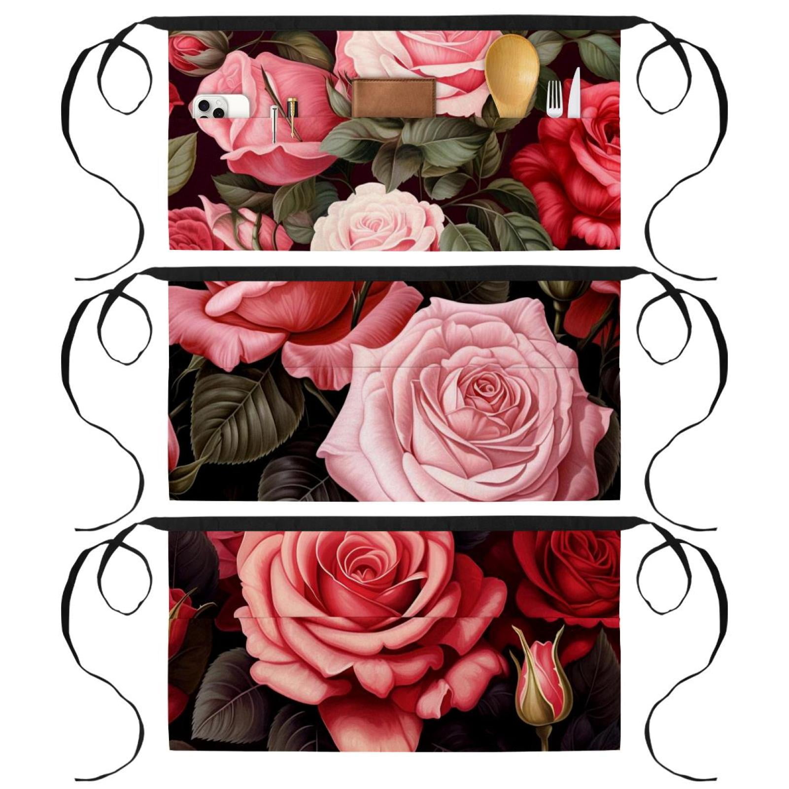 3 Pack Server Aprons with 3 Pockets, Rose Waitress Waiter Apron ...