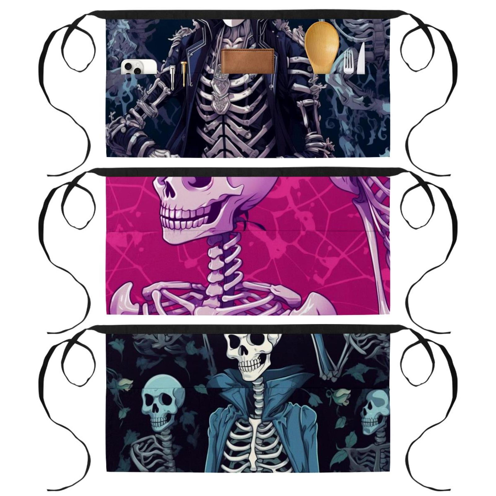 3 Pack Server Aprons with 3 Pockets, Skeleton Waitress Waiter Apron ...