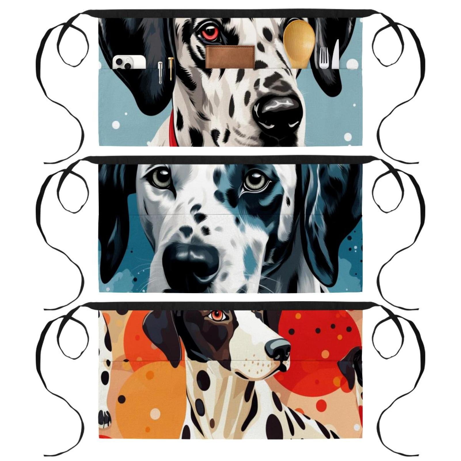 3 Pack Server Aprons with 3 Pockets, Spotted Dog Waitress Waiter Apron ...