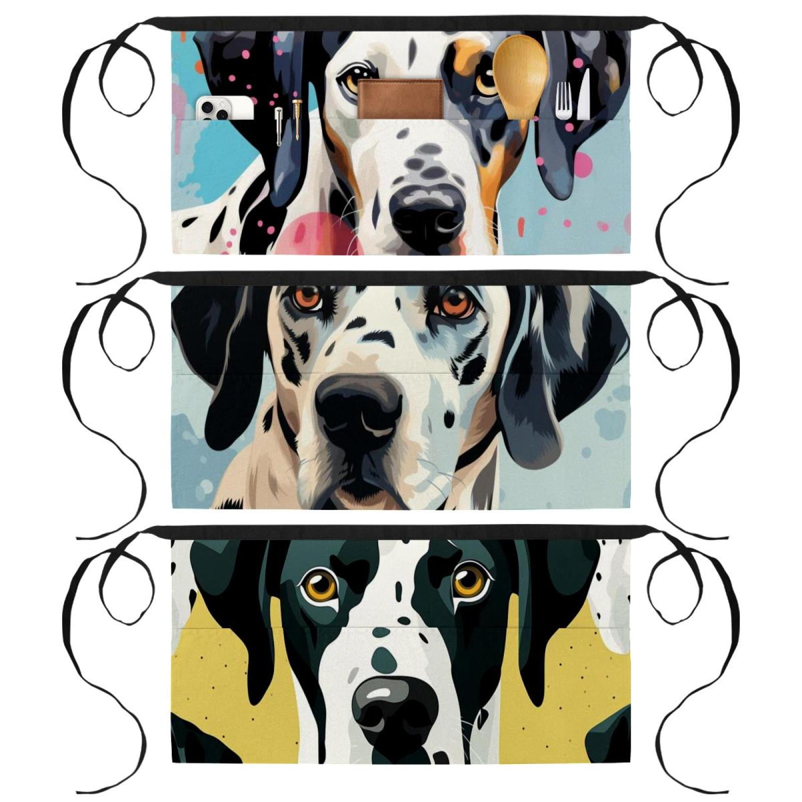3 Pack Server Aprons with 3 Pockets, Spotted Dog Waitress Waiter Apron ...