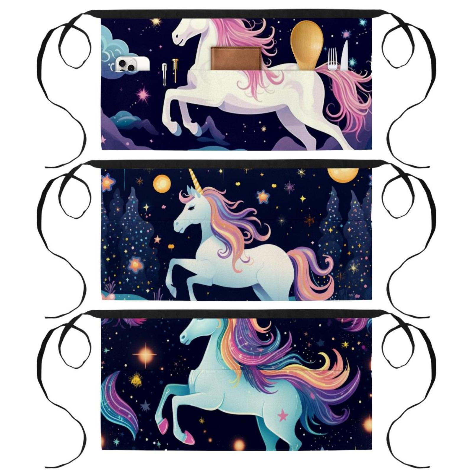 3 Pack Server Aprons with 3 Pockets, Starry Unicorn Waitress Waiter ...