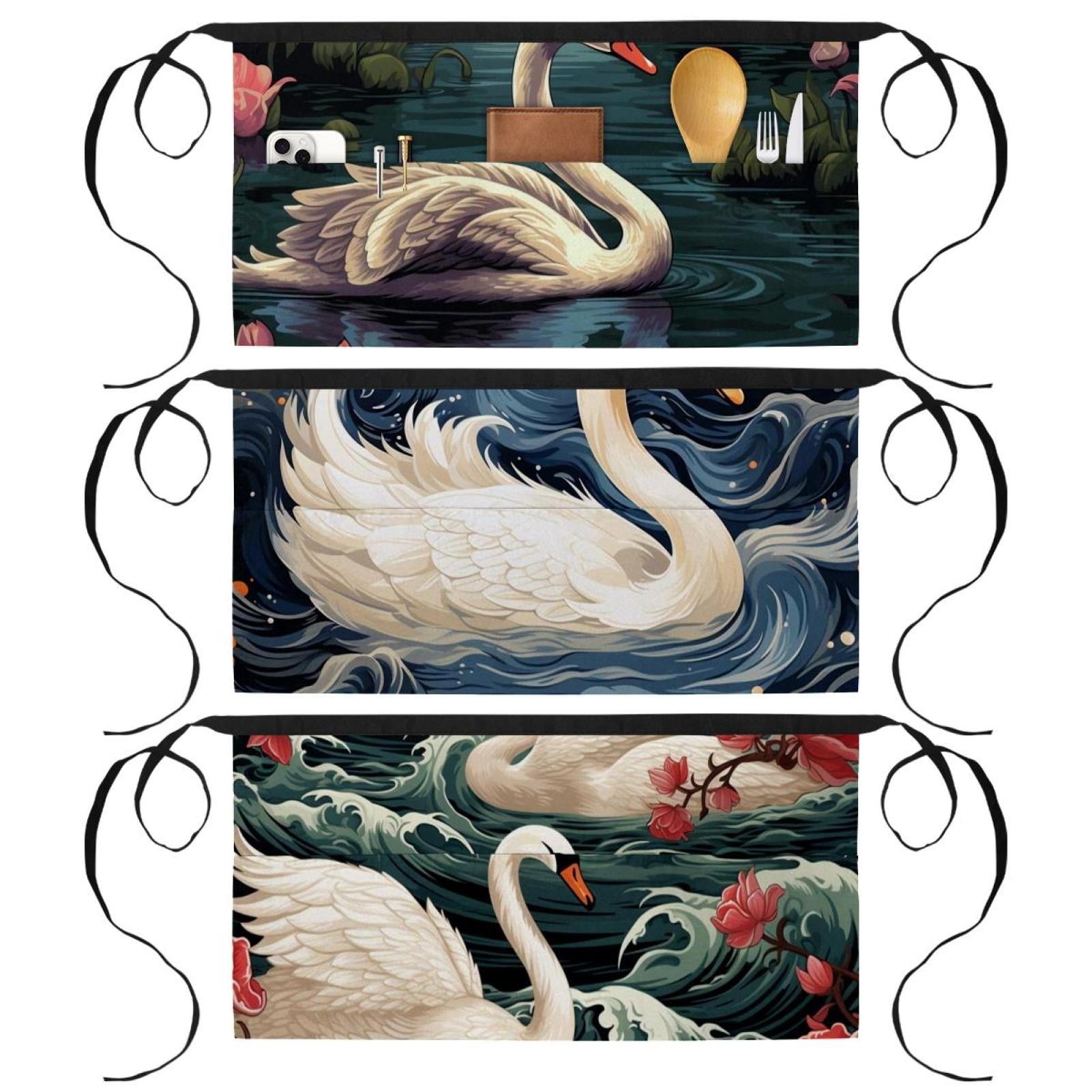 3 Pack Server Aprons with 3 Pockets, Swan Waitress Waiter Apron ...