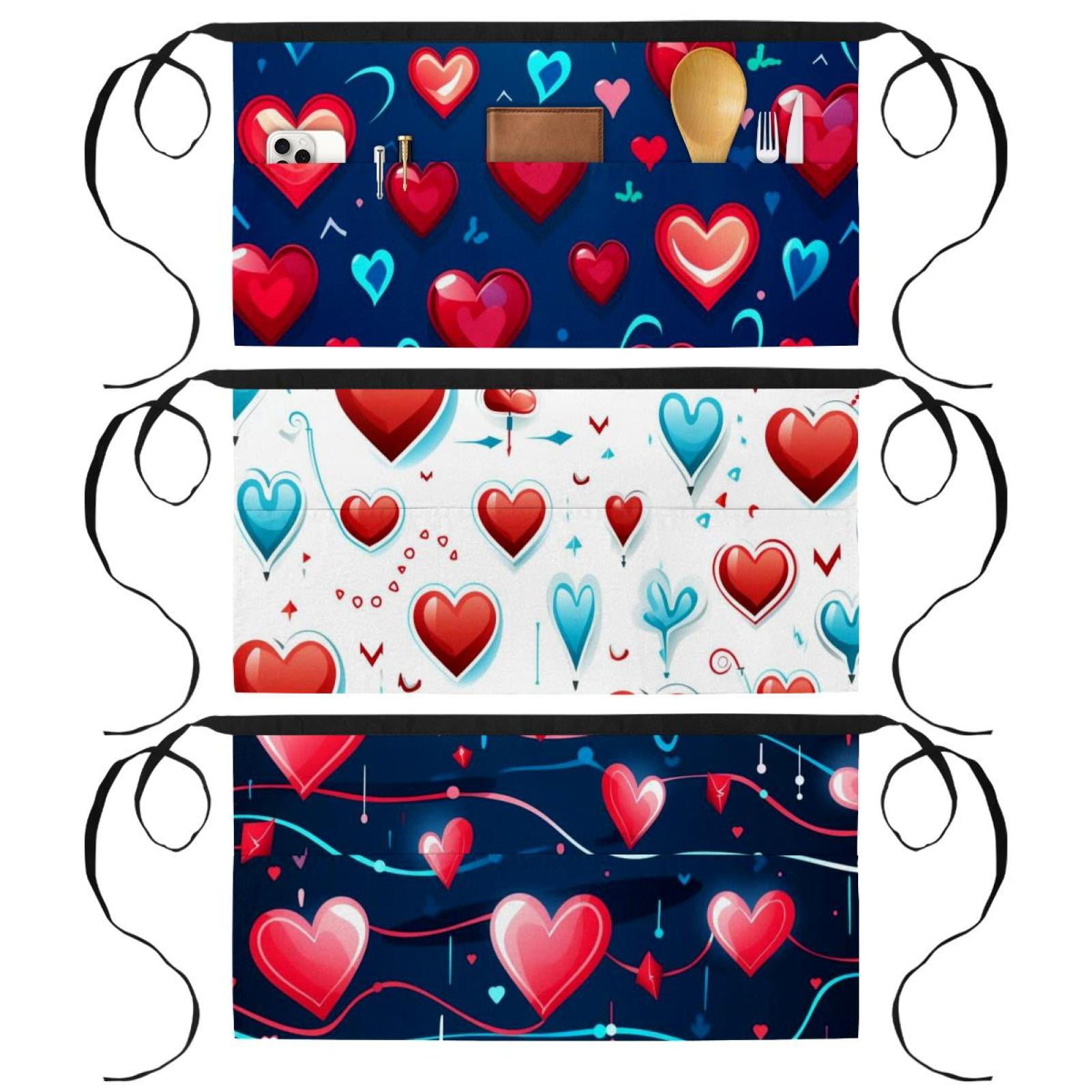3 Pack Server Aprons with 3 Pockets, Valentine's Day Love Heartbeat ...