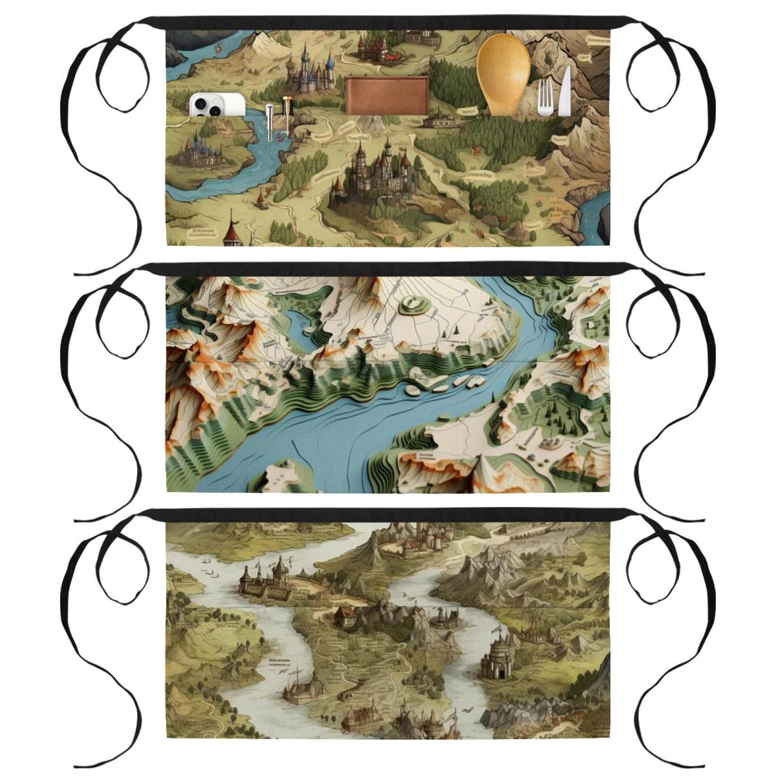 3 Pack Server Aprons with 3 Pockets, Waitress Waiter Waist Apron, Map ...