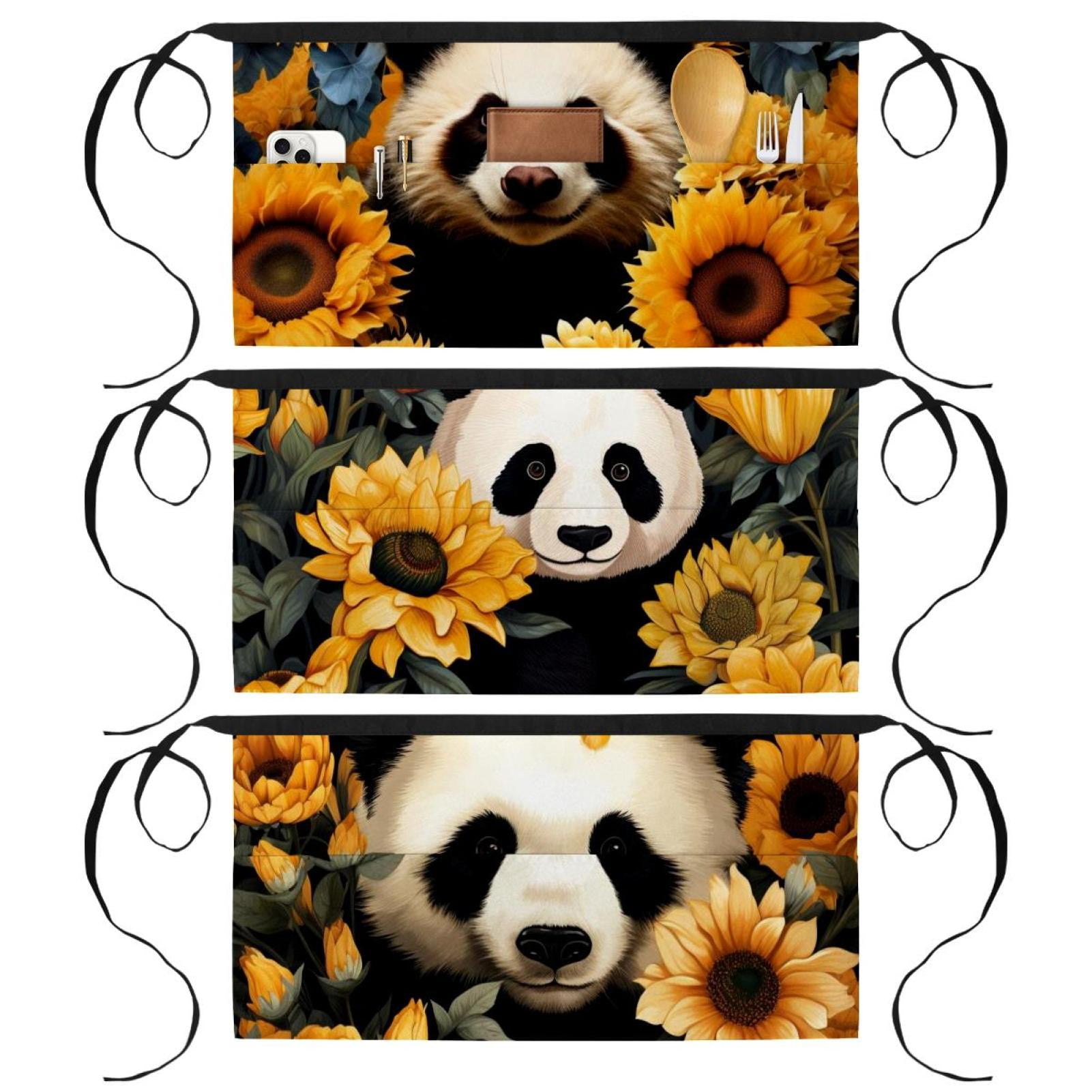 3 Pack Server Aprons with 3 Pockets, Waitress Waiter Waist Apron, Panda ...