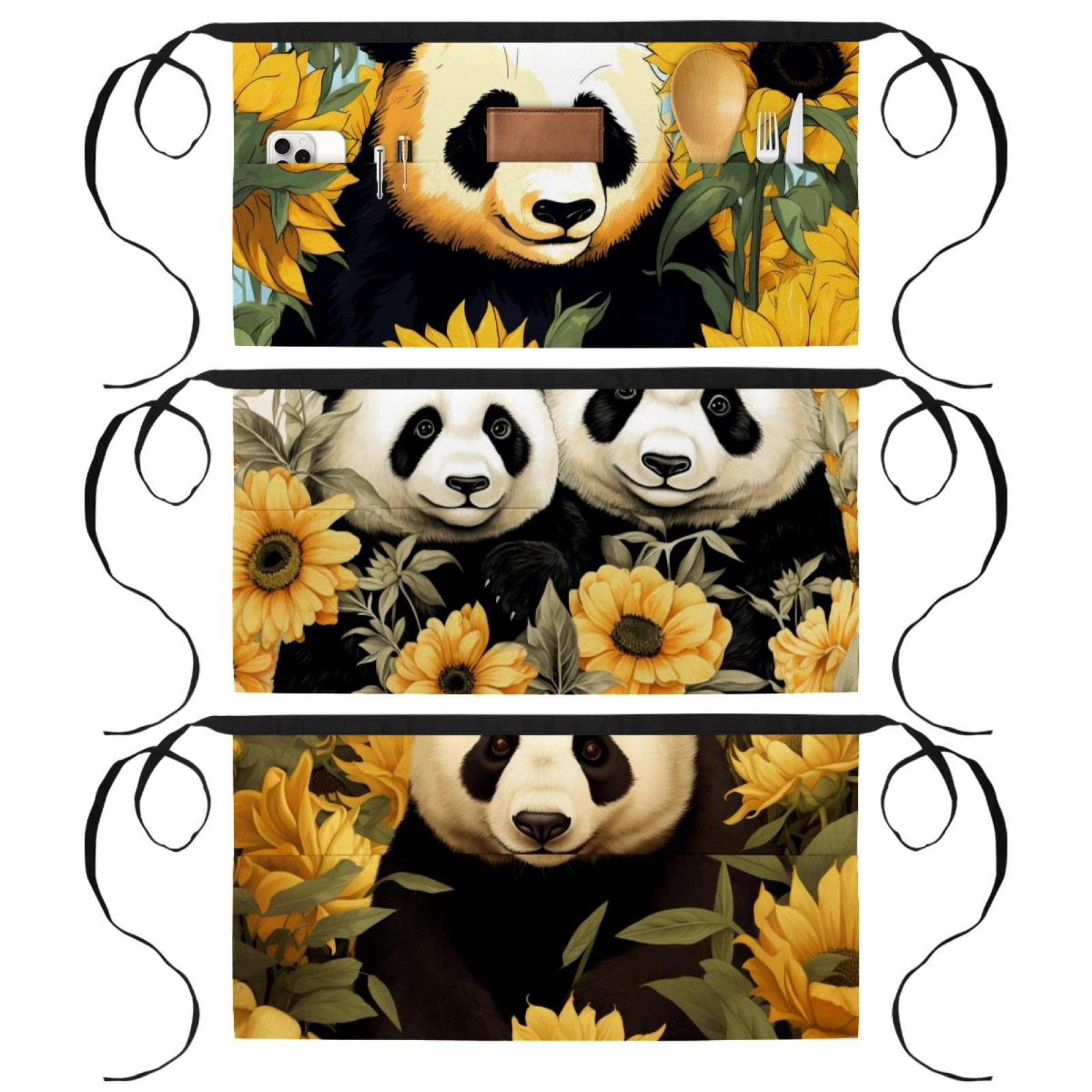 3 Pack Server Aprons with 3 Pockets, Waitress Waiter Waist Apron, Panda ...