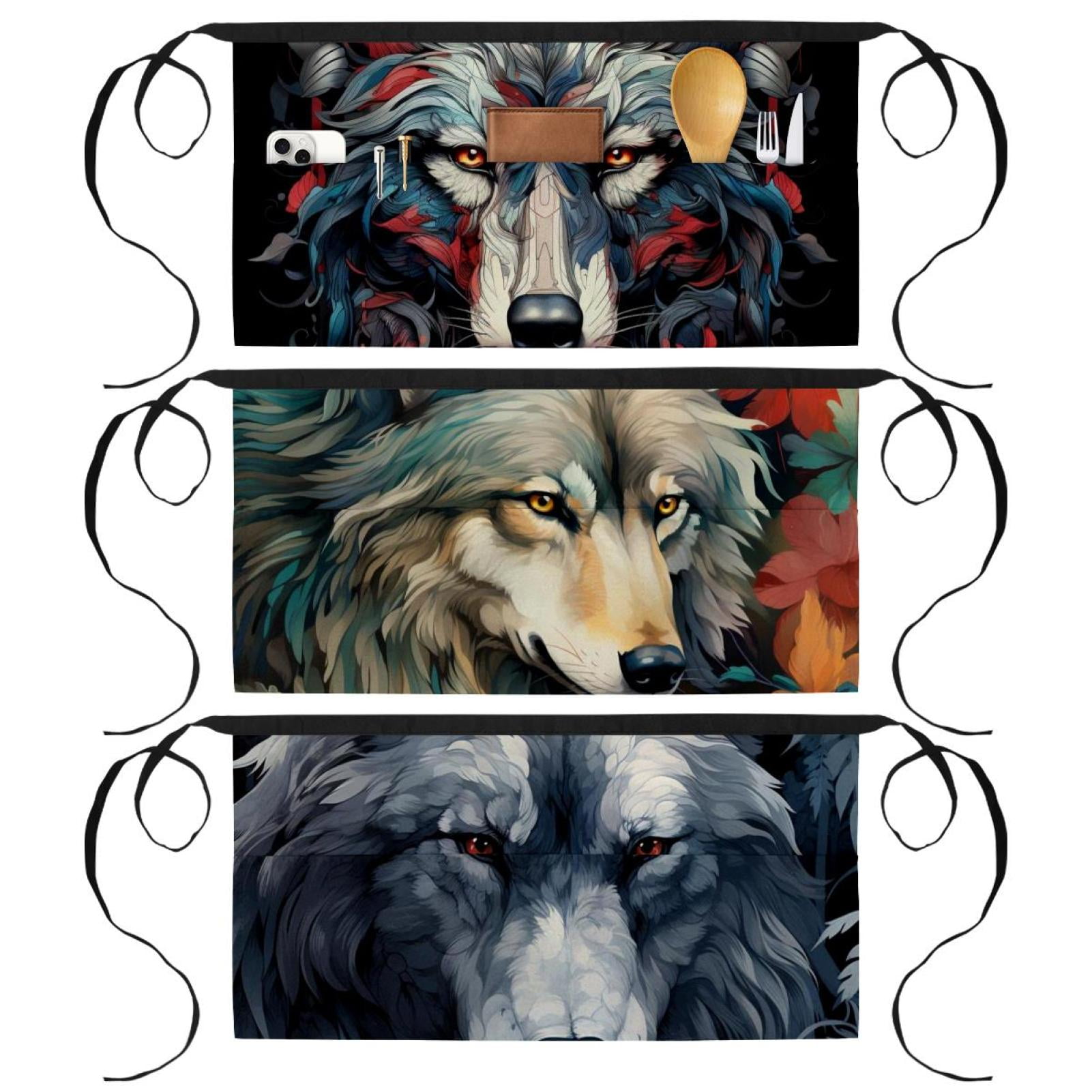 3 Pack Server Aprons with 3 Pockets, Wolf Waitress Waiter Apron ...