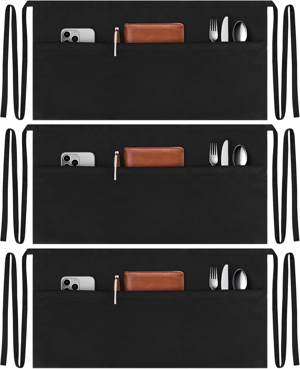 3 Pack Server with 3 Pockets, Water Oil Stain Resistant Waitress Waiter ...