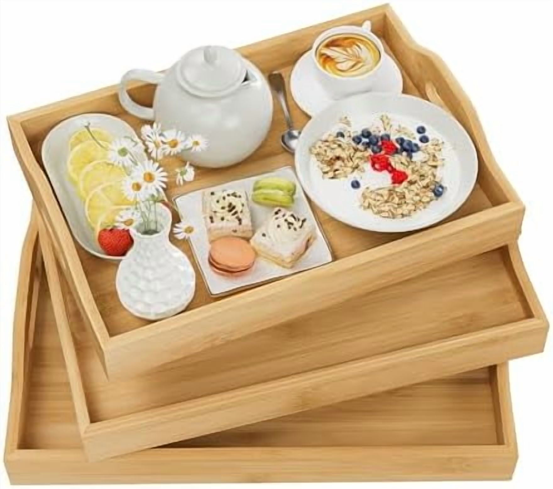 3 Pack Serving Tray with Handles, 3 Sizes Nestable Rectangular Tray ...