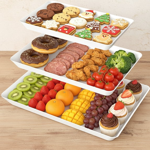 3 Pack Serving Tray, White Rectangular Appetizer Platters for Party ...