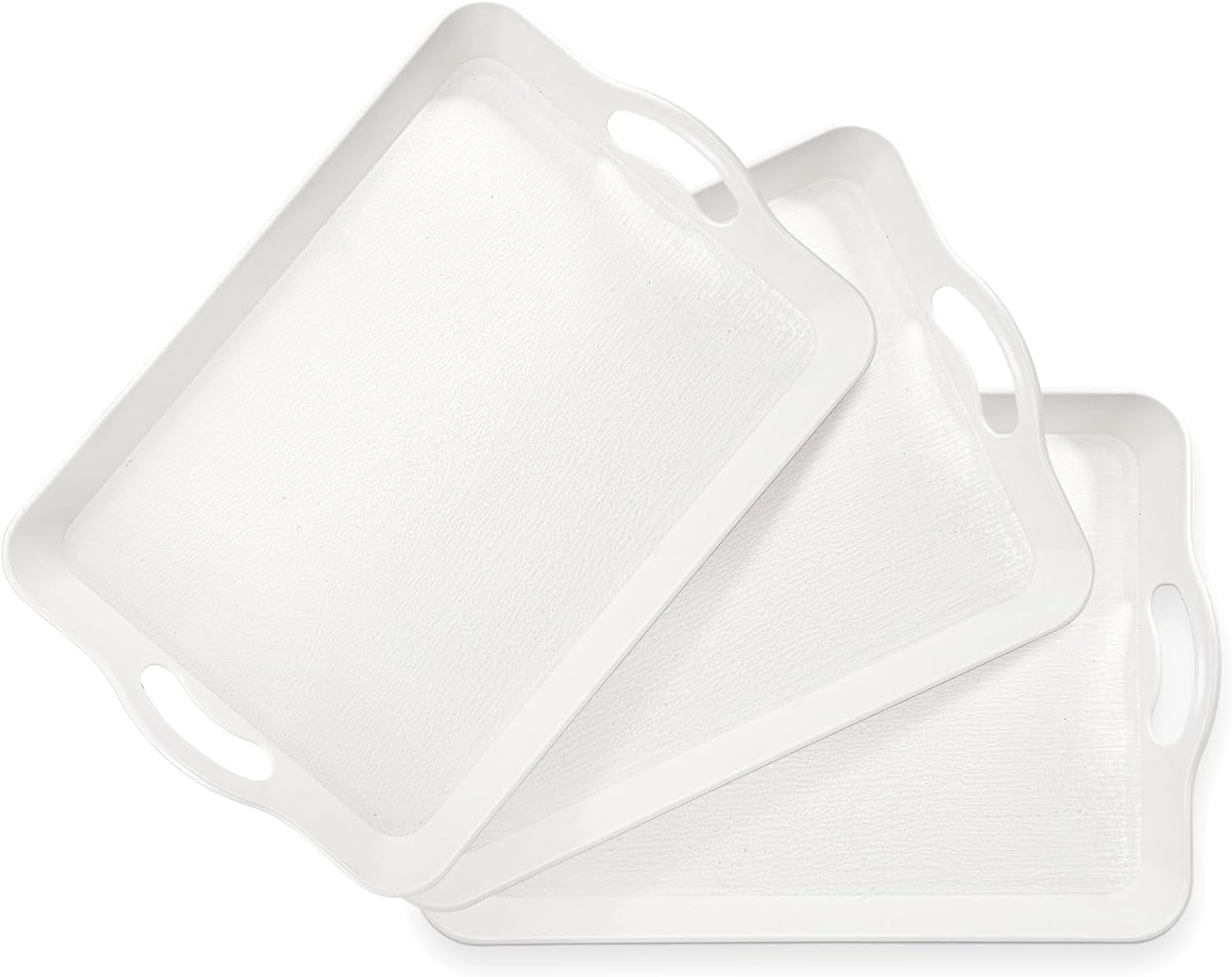 3 Pack Serving Trays with Handles, 16 x 11IN Food Serving Tray, Rectangular Plastic Stackable ...