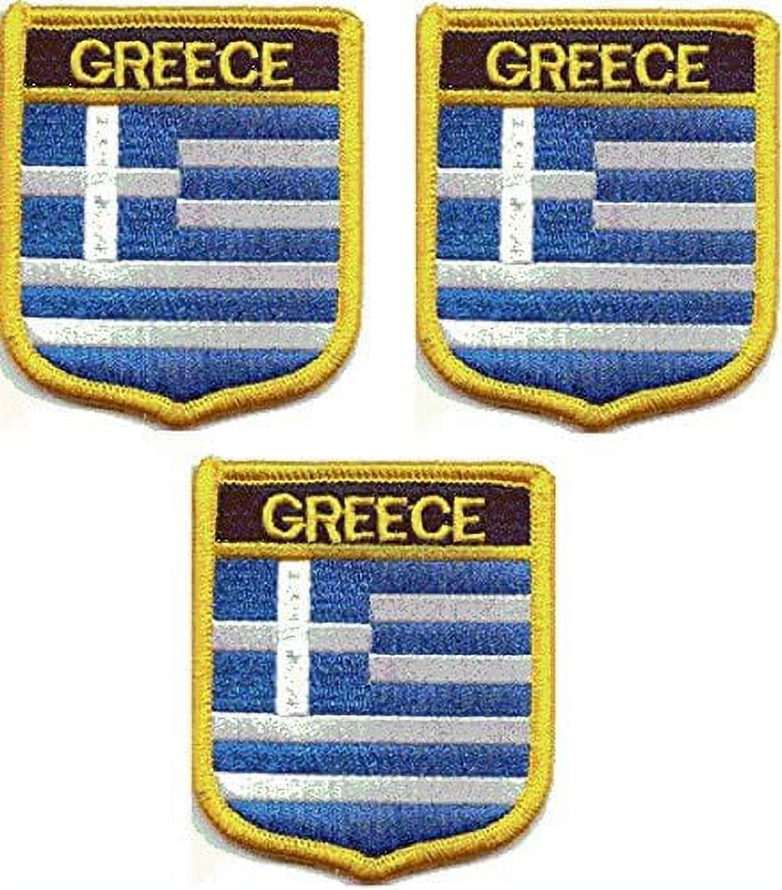 3 Pack Set Of Greece Shield Flag Patches, Greek Embroidered Iron On Or Sew On Country Flag Patch ...