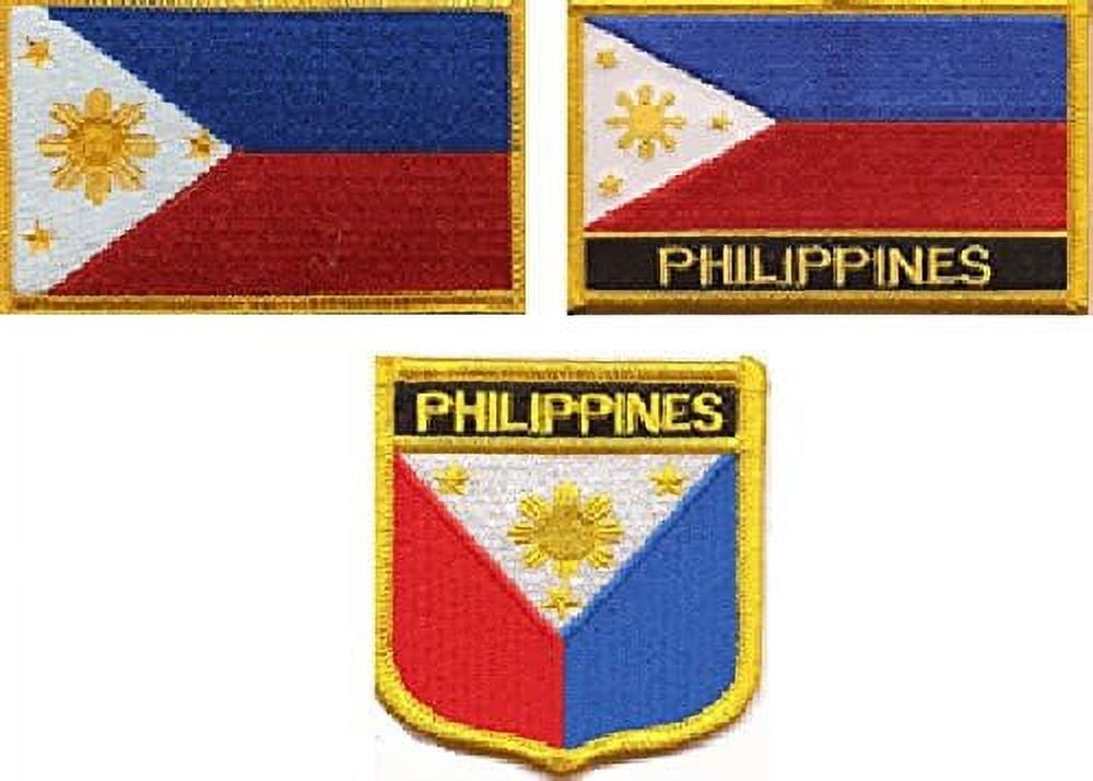 3 Pack Set Of Philippines Flag Patches, Contains Patch With Name, Without Name And A Shield ...