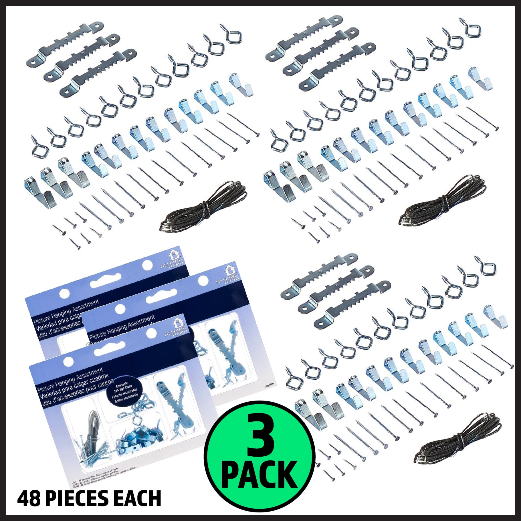 3 Pack Set of Picture Hanging Kits, Assorted Frame Wall Hangers Hooks ...