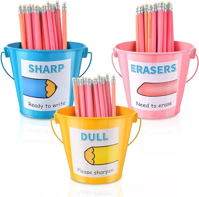3 Pack Sharp and Dull Pencil Buckets Metal Pencil Holders Decorative ...