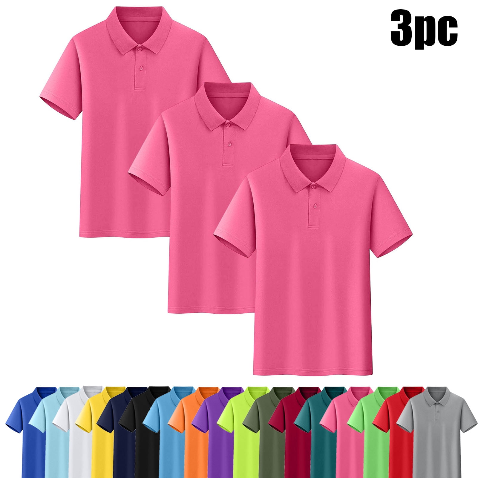3 Pack Shirts for Boys and Girls Unisex Short Sleeve Collar Button Down ...