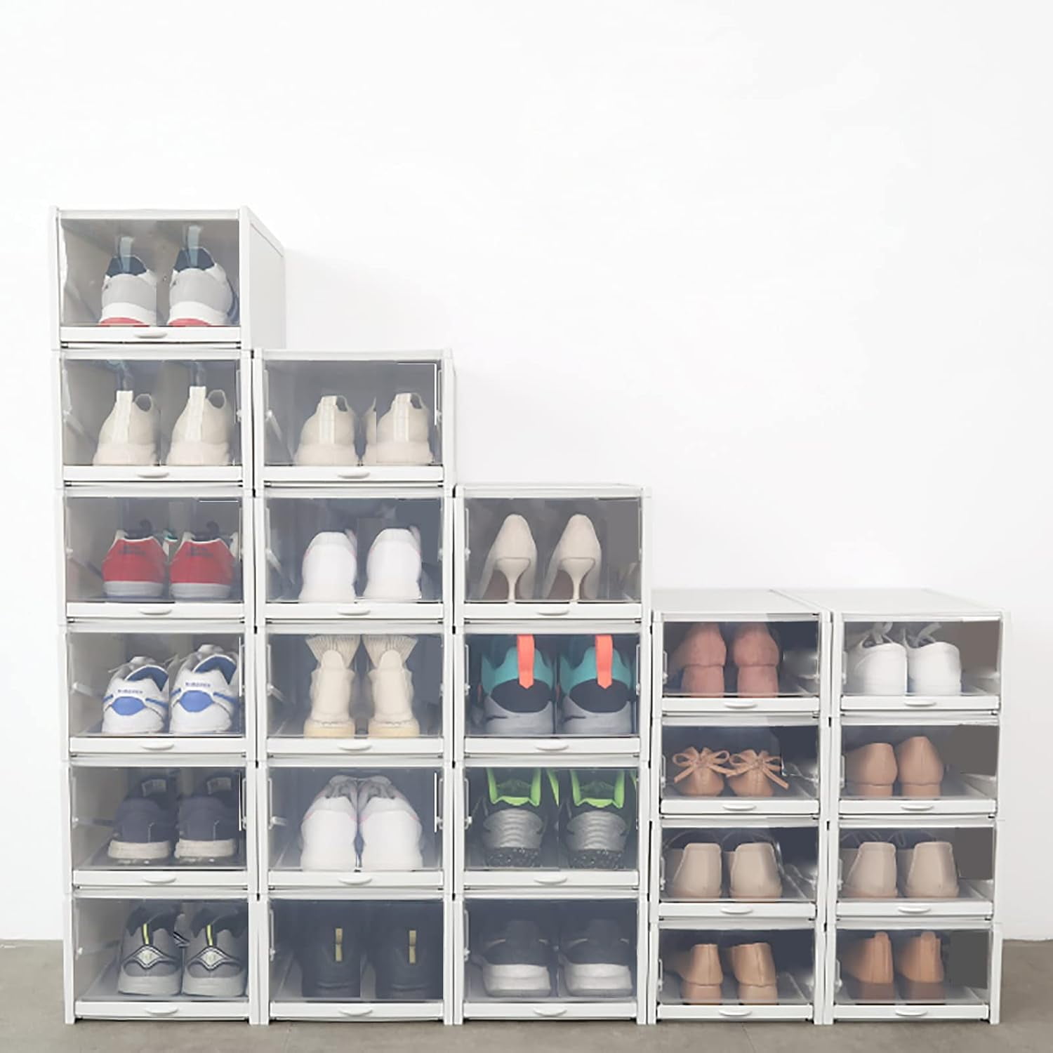 3 Pack Shoe Storage Boxes, Clear Plastic Stackable Foldable Shoe ...