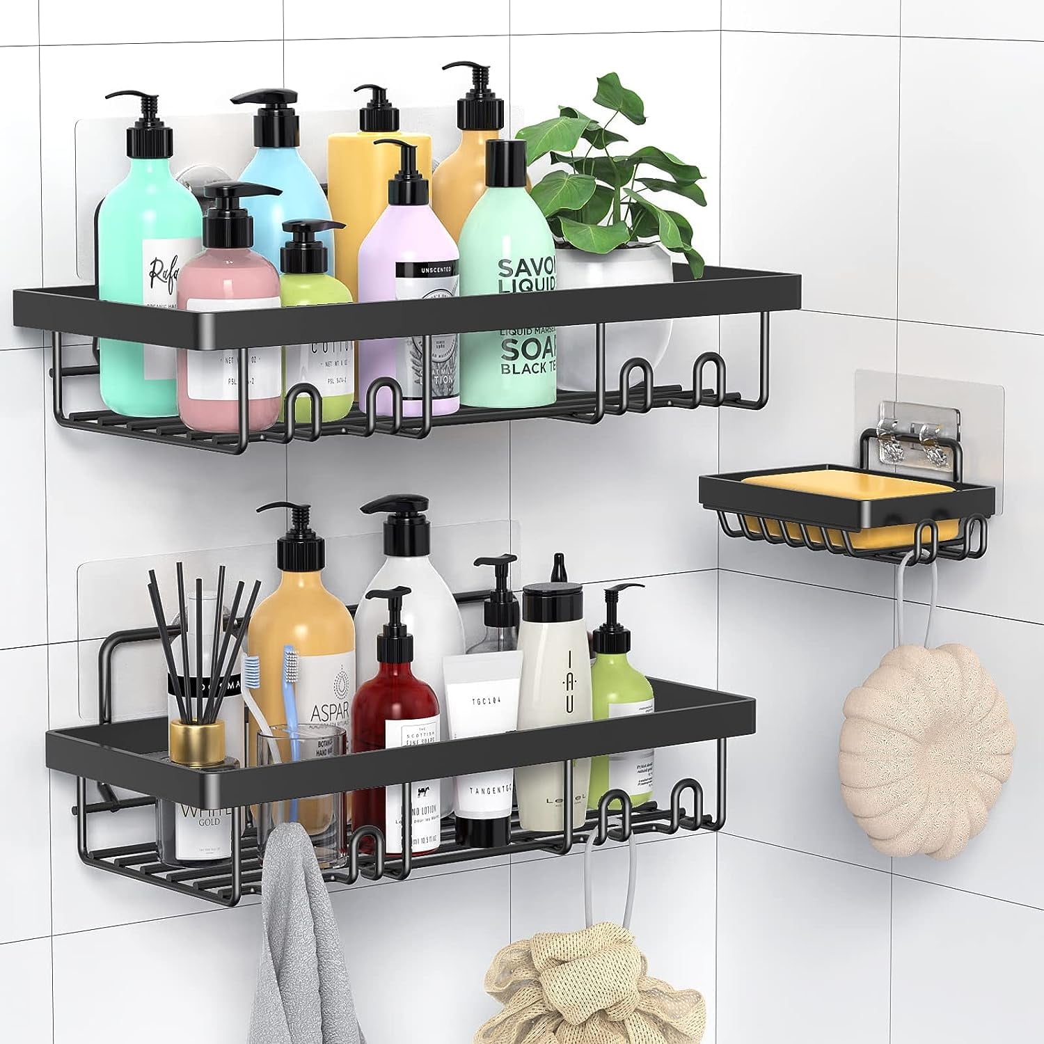 3-Pack Shower Caddy Basket Shelf with Soap Holder, No Drilling ...