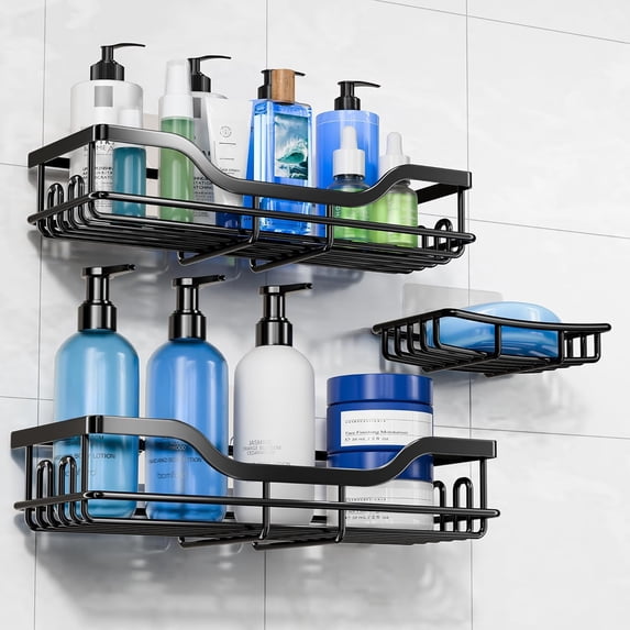 3-Pack Shower Caddy with Soap Holder, Adhesive Rustproof No-drill ...