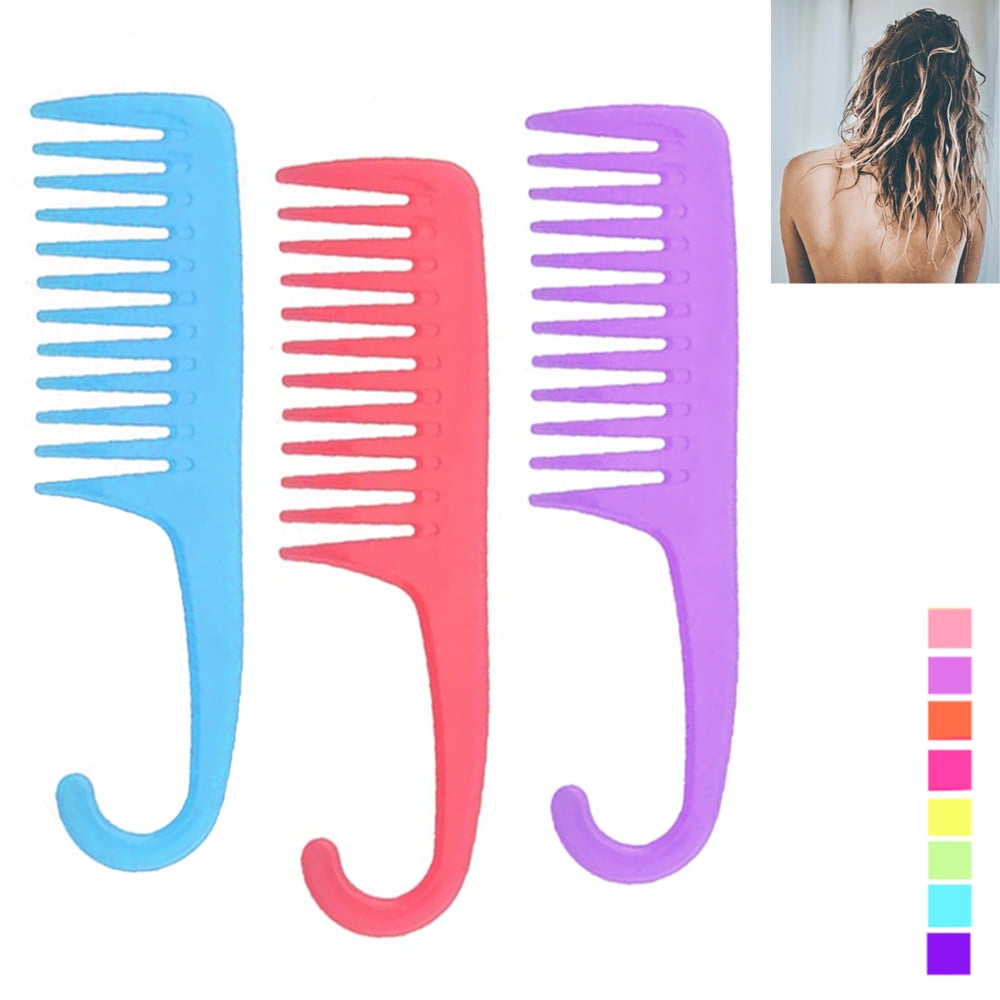 3 Pack Shower Combs w/ Hook Wide Tooth Dry Wet Hair Gently Detangling ...