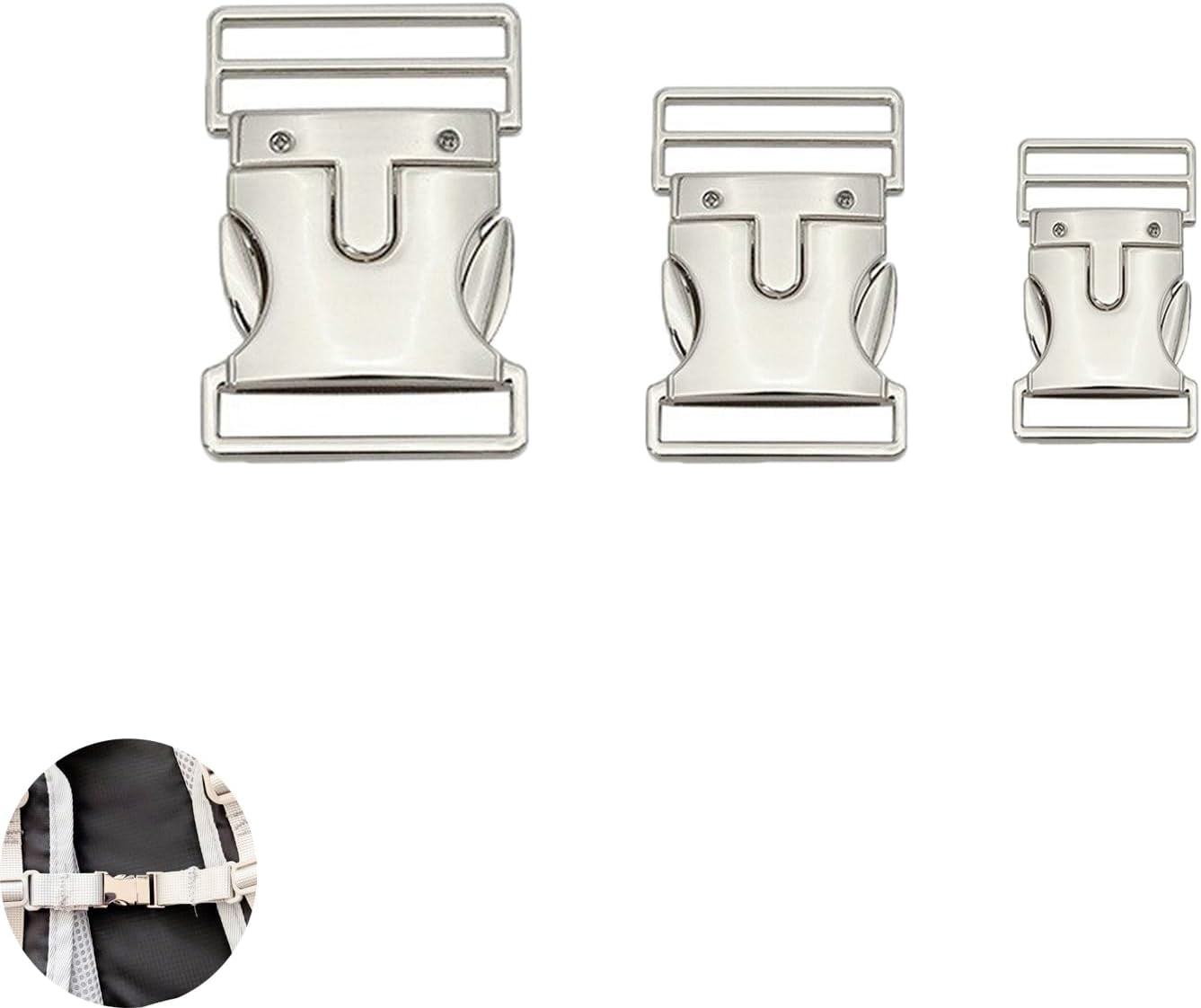 3 Pack Side Release Buckle 1'' Full Metal Heavy Duty Quick Release Snap ...