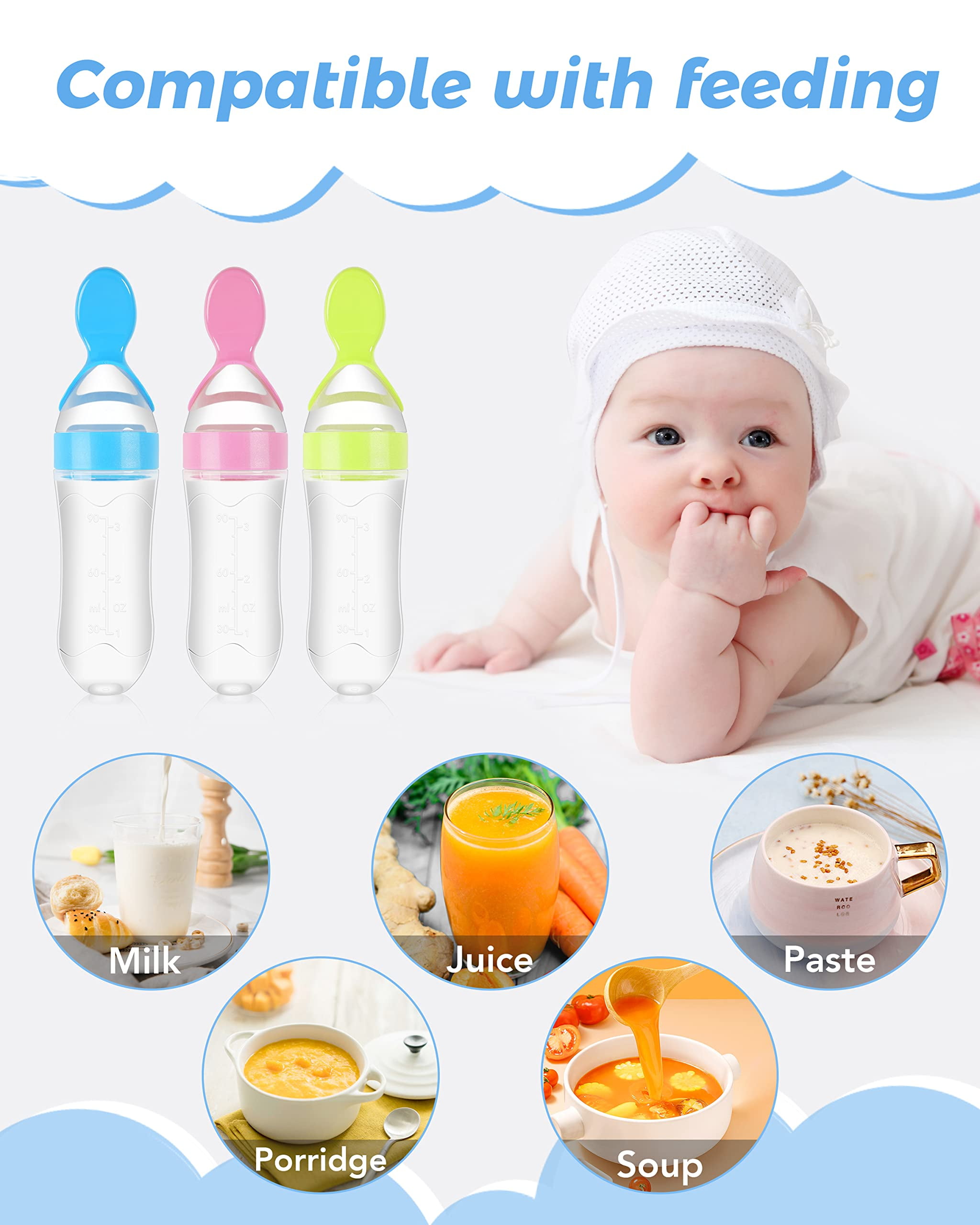 3 Pack Silicone Baby Food Dispensing Spoon | 3 oz Infant Fruit Squeeze ...