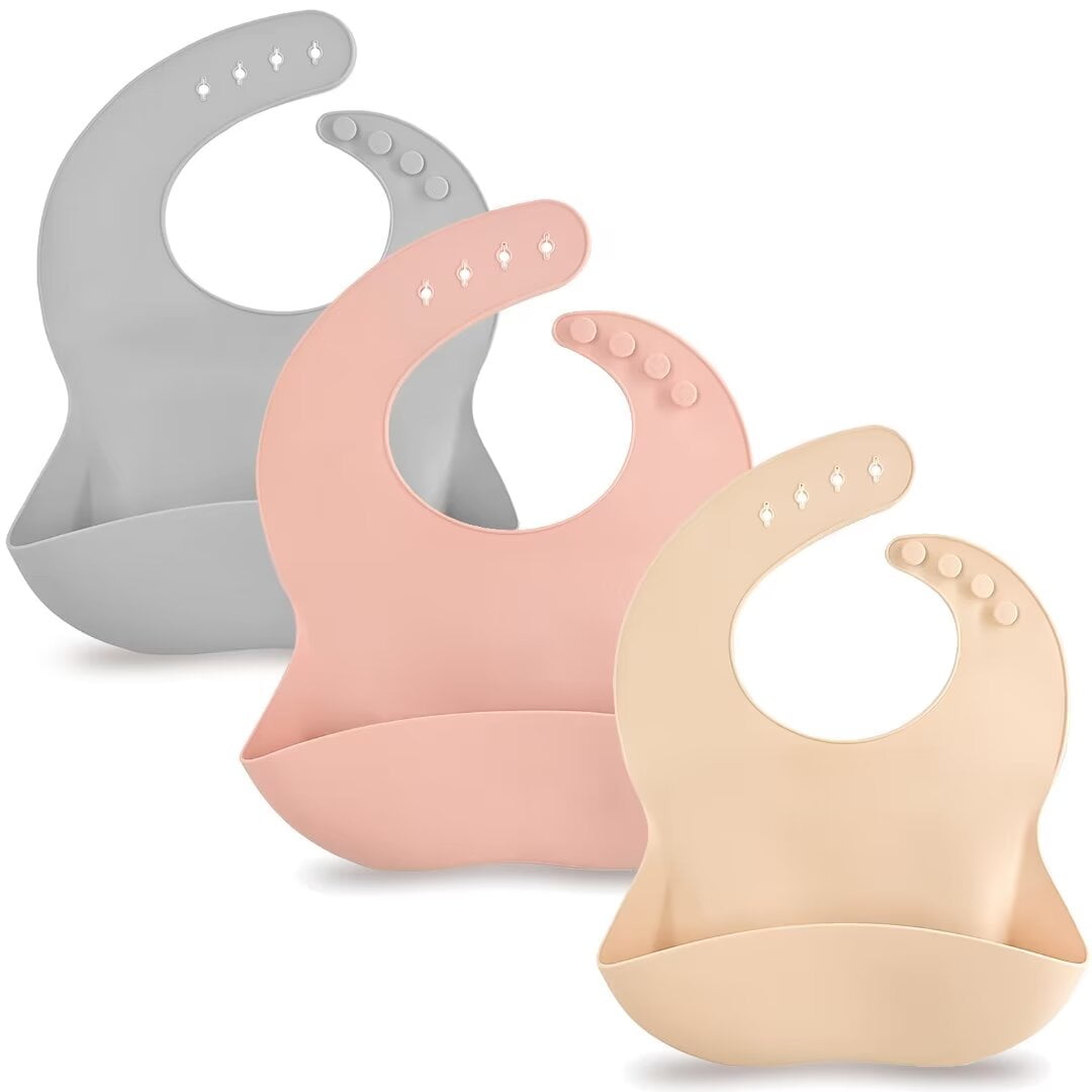 3-Pack Silicone Bibs for Babies and Toddlers - Adjustable, Waterproof ...