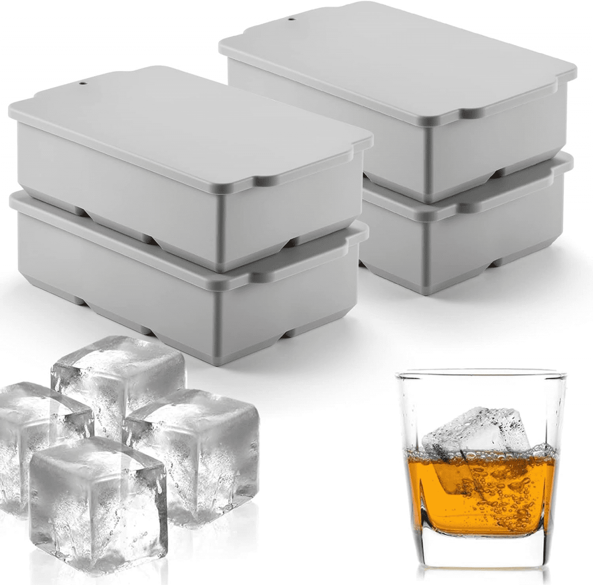 3 Pack Silicone Large Ice Cube Tray with Lid, Stackable Big Silicone ...
