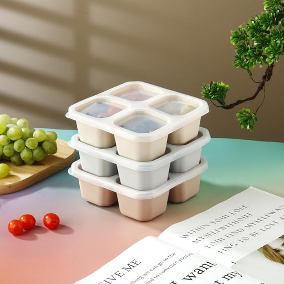 3 Pack Silicone Snack Containers with Lids 4 Compartment Bento Lunch ...