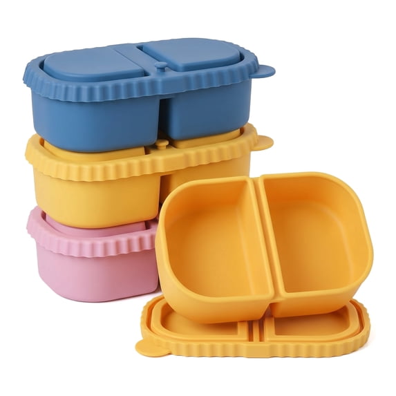 3-Pack Silicone Snack Containers with Lids – 8 oz Double Compartment ...