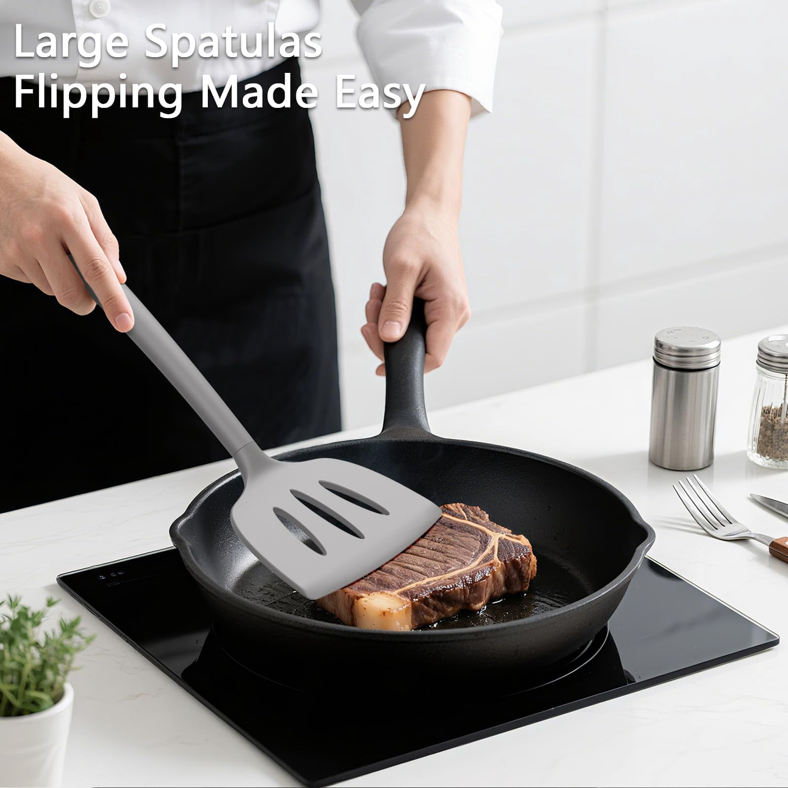 3 Pack Silicone Spatula Set High Heat Resistant BPA-Free Solid and ...