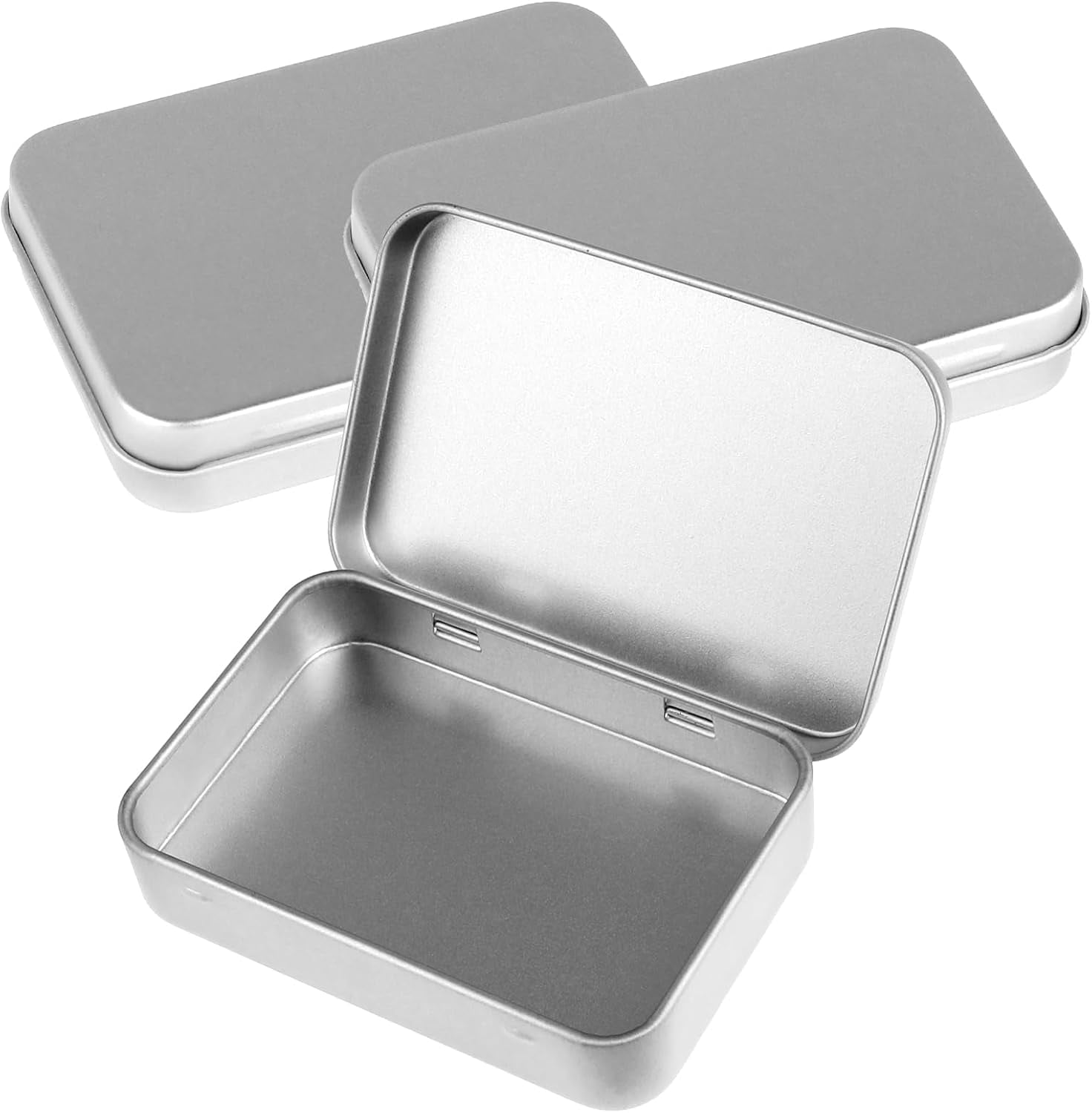 3 Pack Silver Metal Rectangular Empty Hinged Tins Box Containers,Tin ...